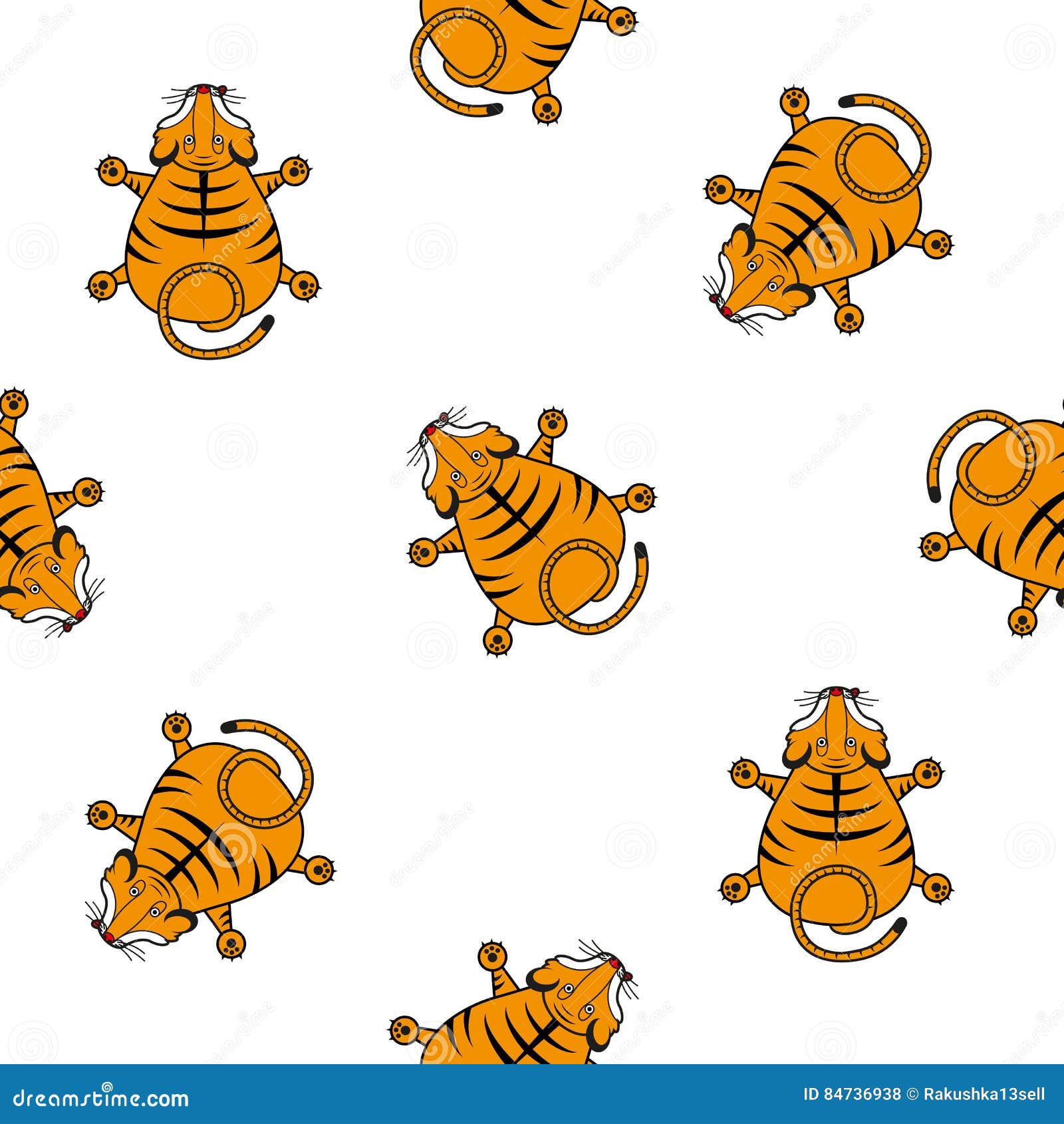 Seamless Vector Pattern for Children. Tiger Cub Top View on a White ...