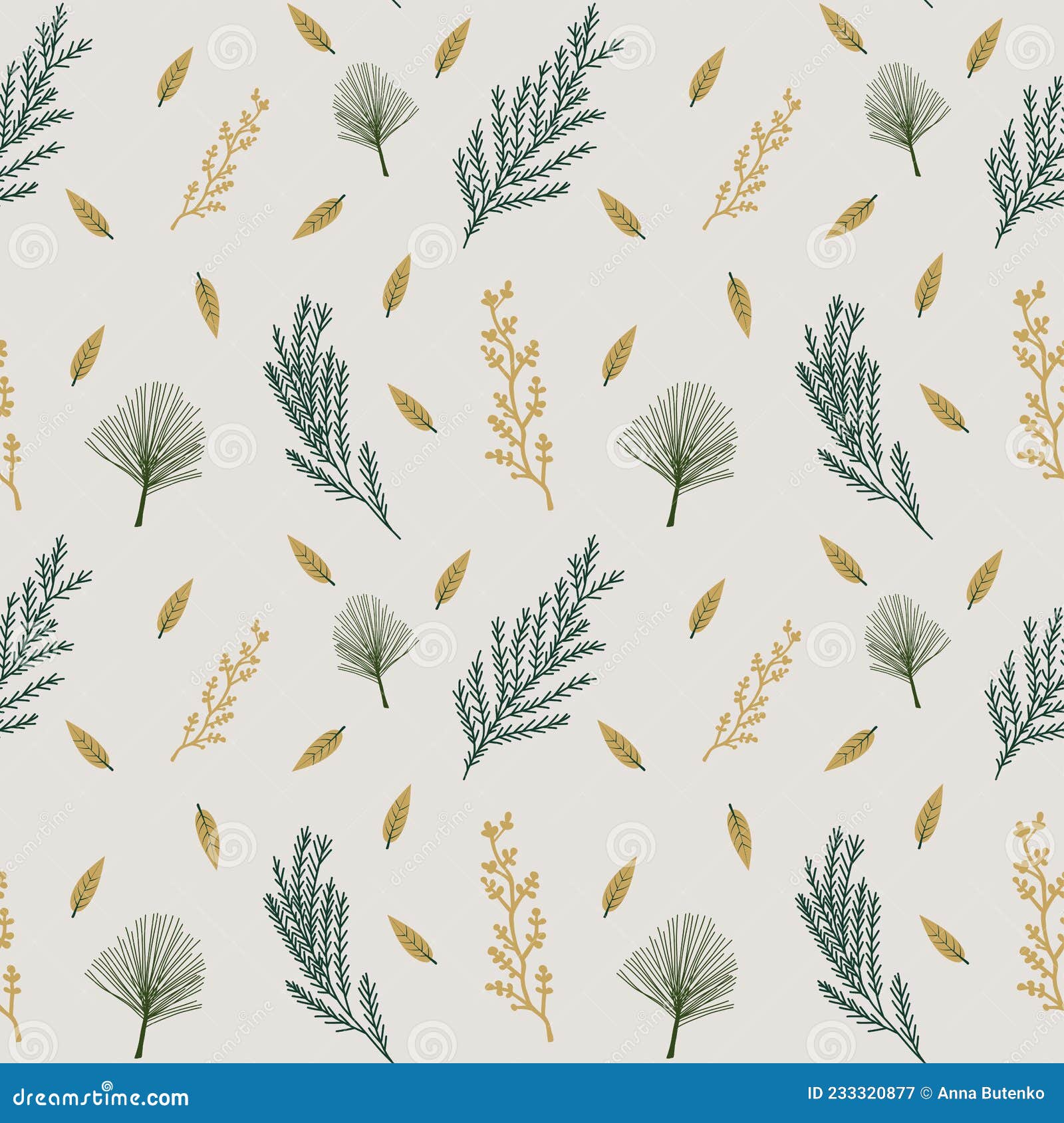Seamless Vector Pattern in Christmas Boho Colors with Pine and Twigs ...