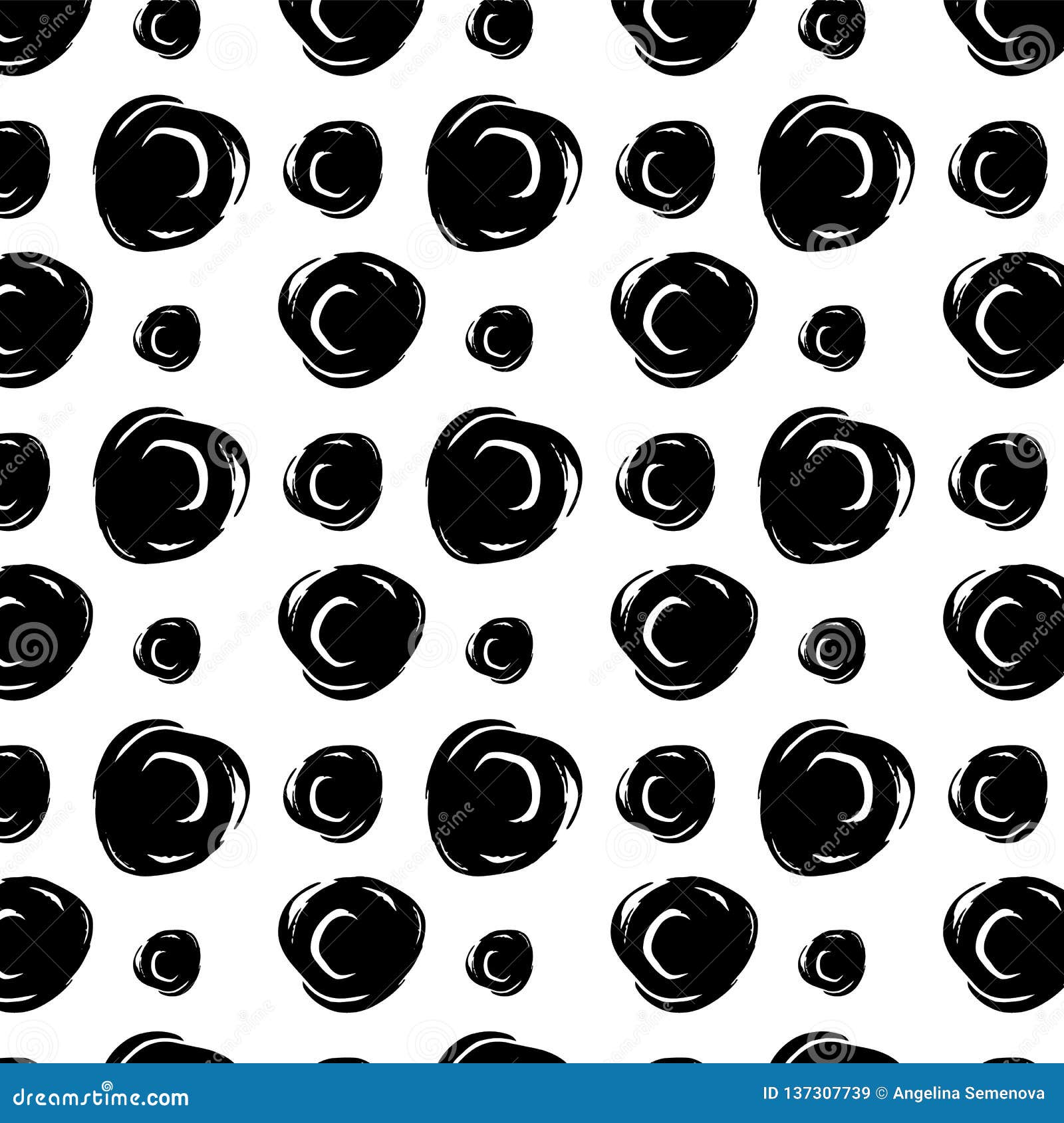 Seamless Vector Pattern With Circles Of Different Size Black On White