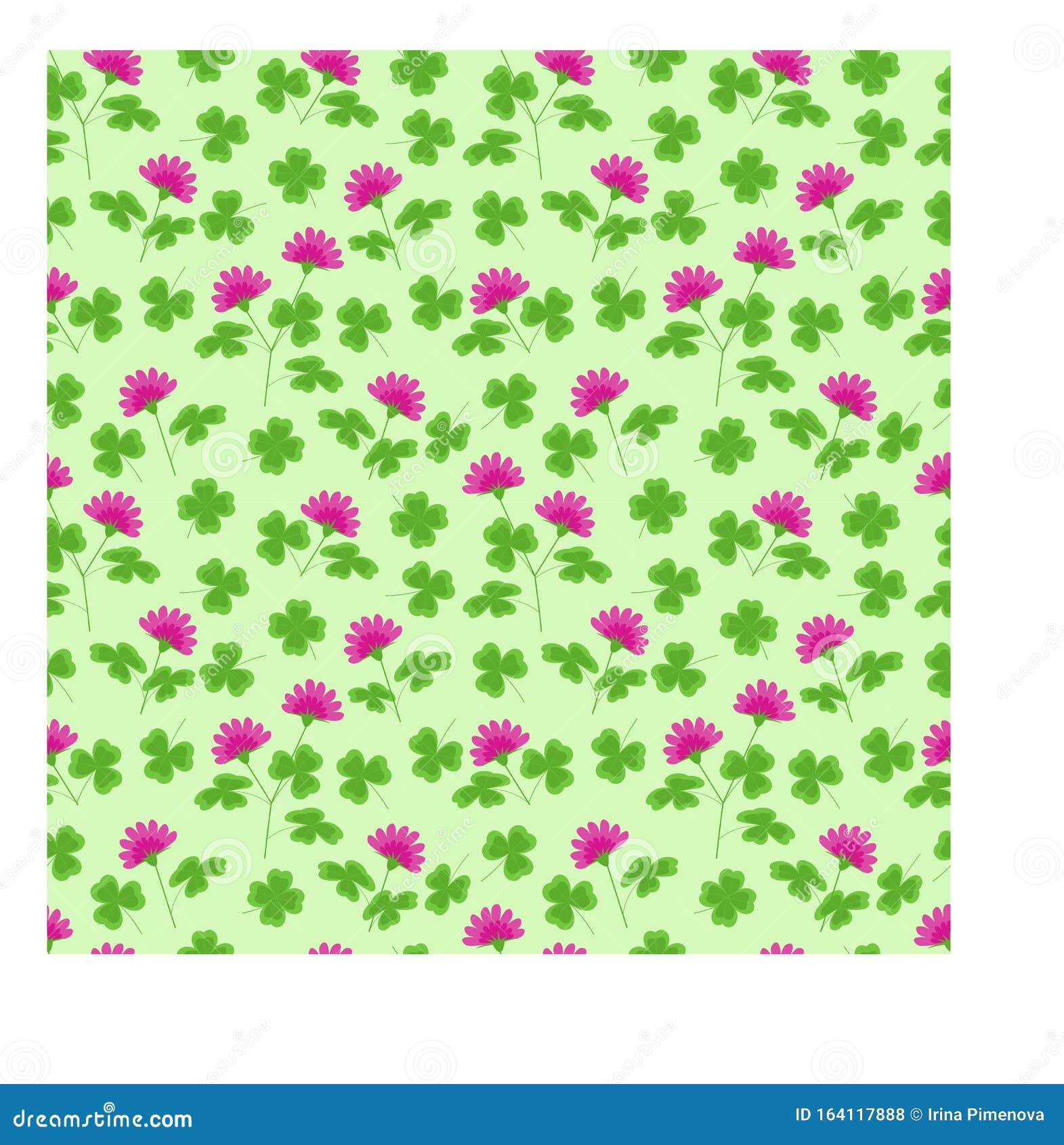 Seamless Vector Pattern with Clover Leaves and Flowers Stock Vector ...