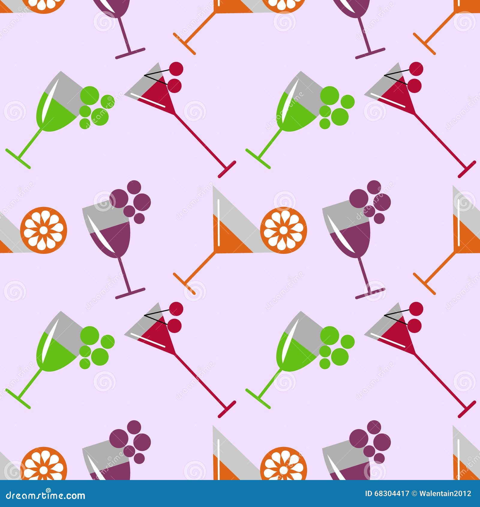 Seamless Vector Pattern with Cocktails, Wine, Cherries, Oranges and ...