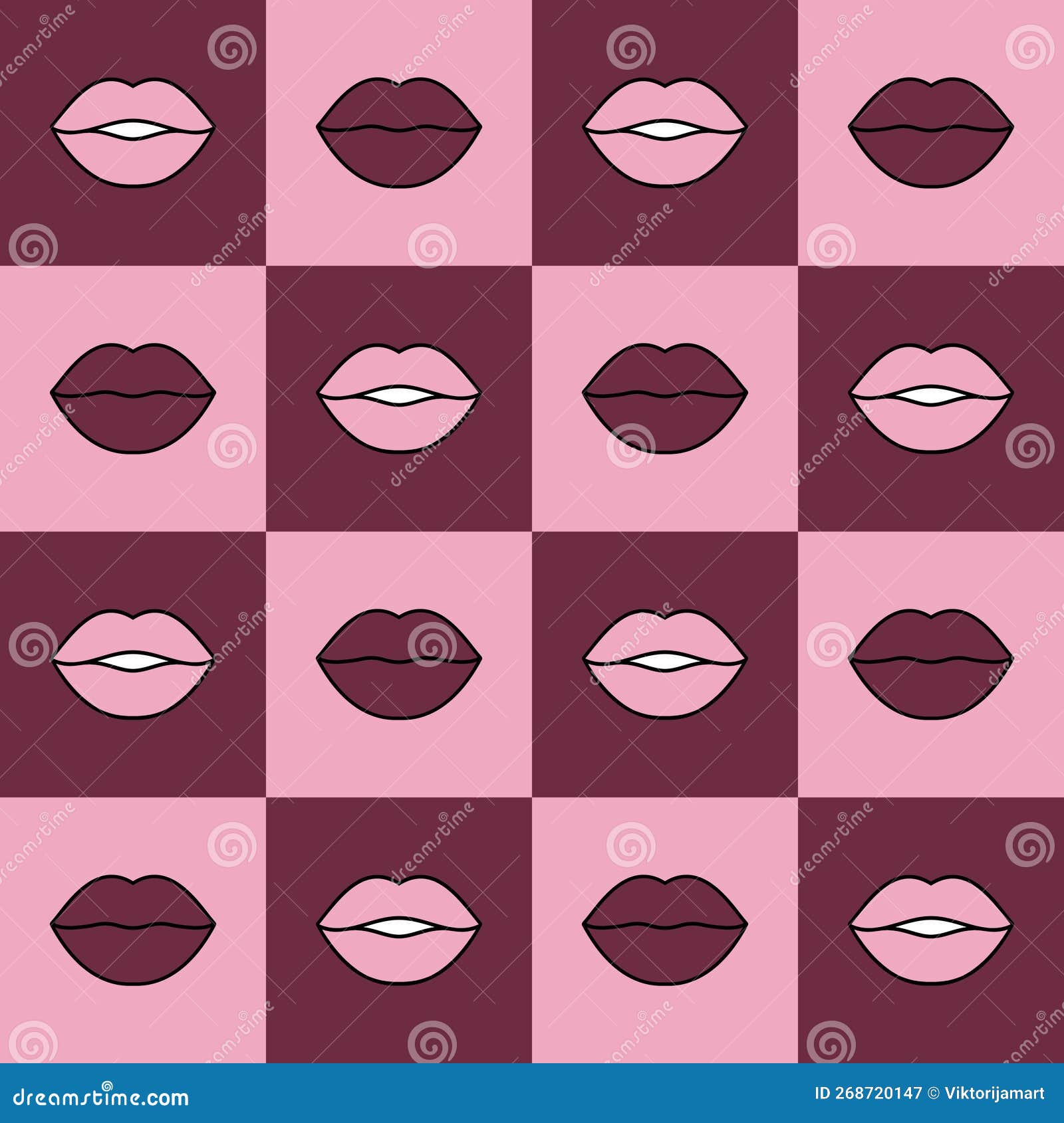 Seamless Vector Pattern with Colored Lips. Pink and Burgundy Elements ...