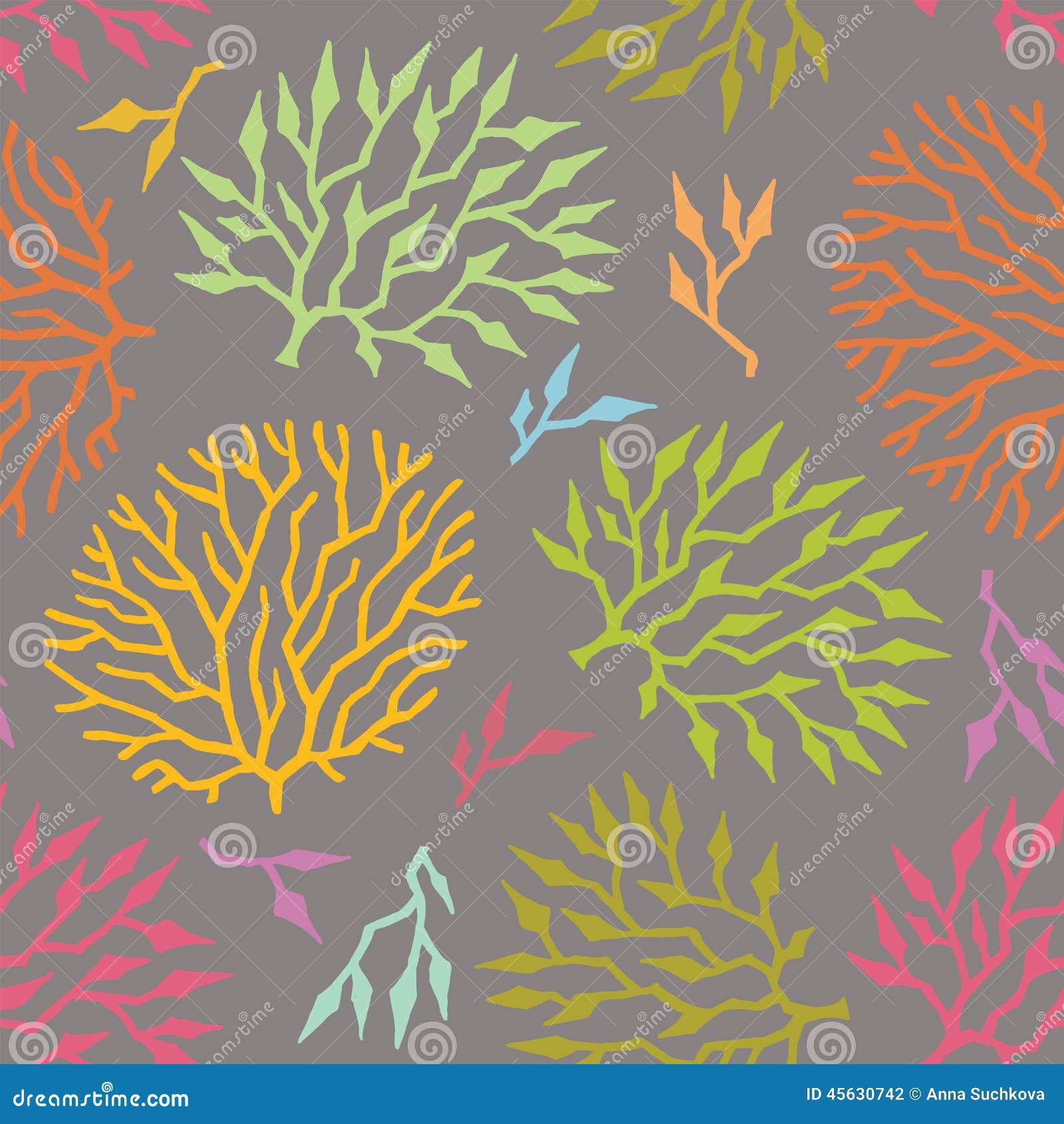 Seamless Vector Pattern Colorful Algae and Plants Stock Vector ...