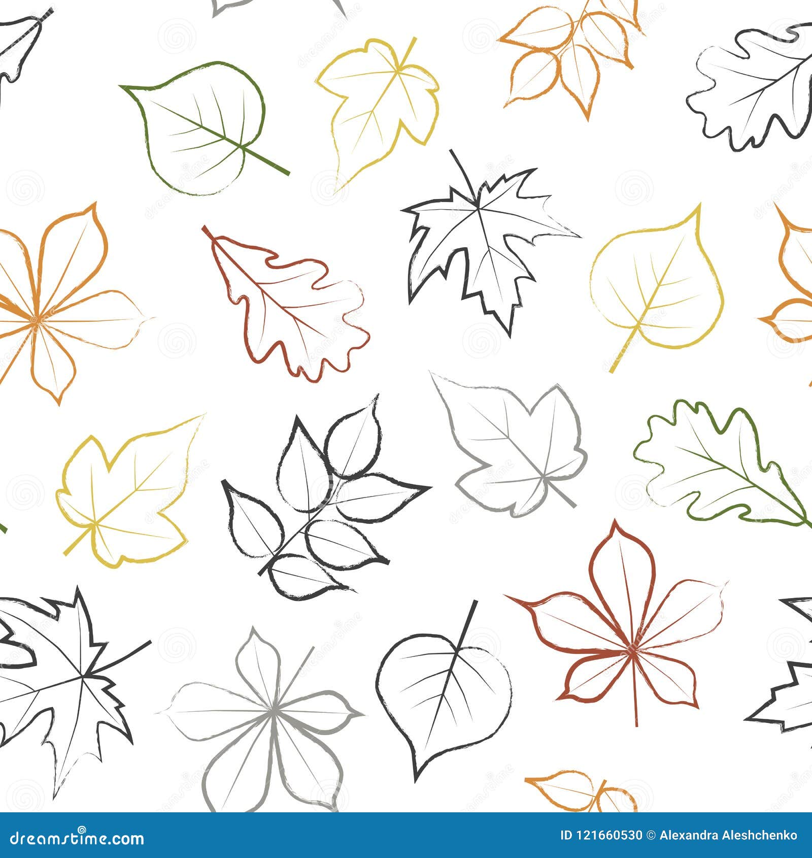 Seamless Vector Pattern with Colorful Hand Drawn Fall Leaves Stock ...