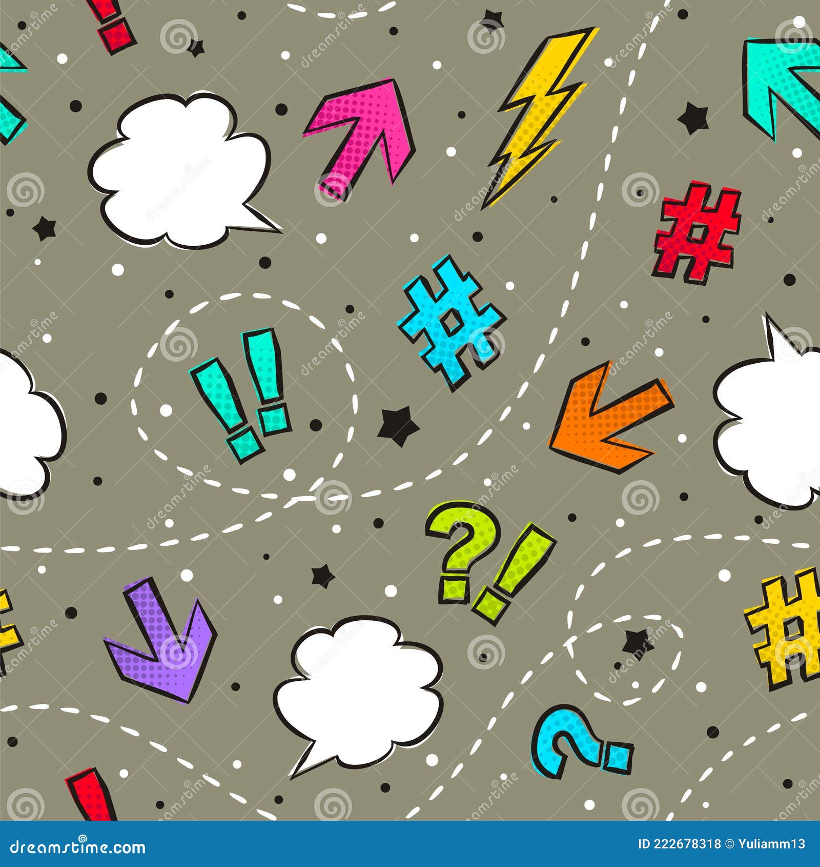 Seamless Vector Pattern of Comics Marks and Speech Bubbles Stock Vector ...