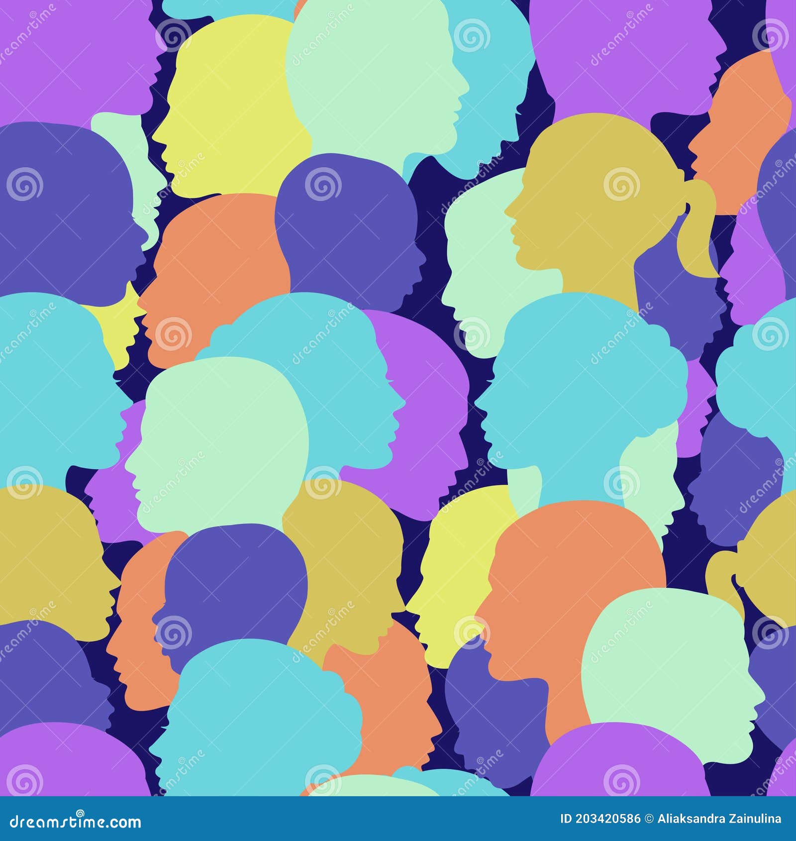 Seamless Vector Pattern Crowd of People Profile Stock Vector ...