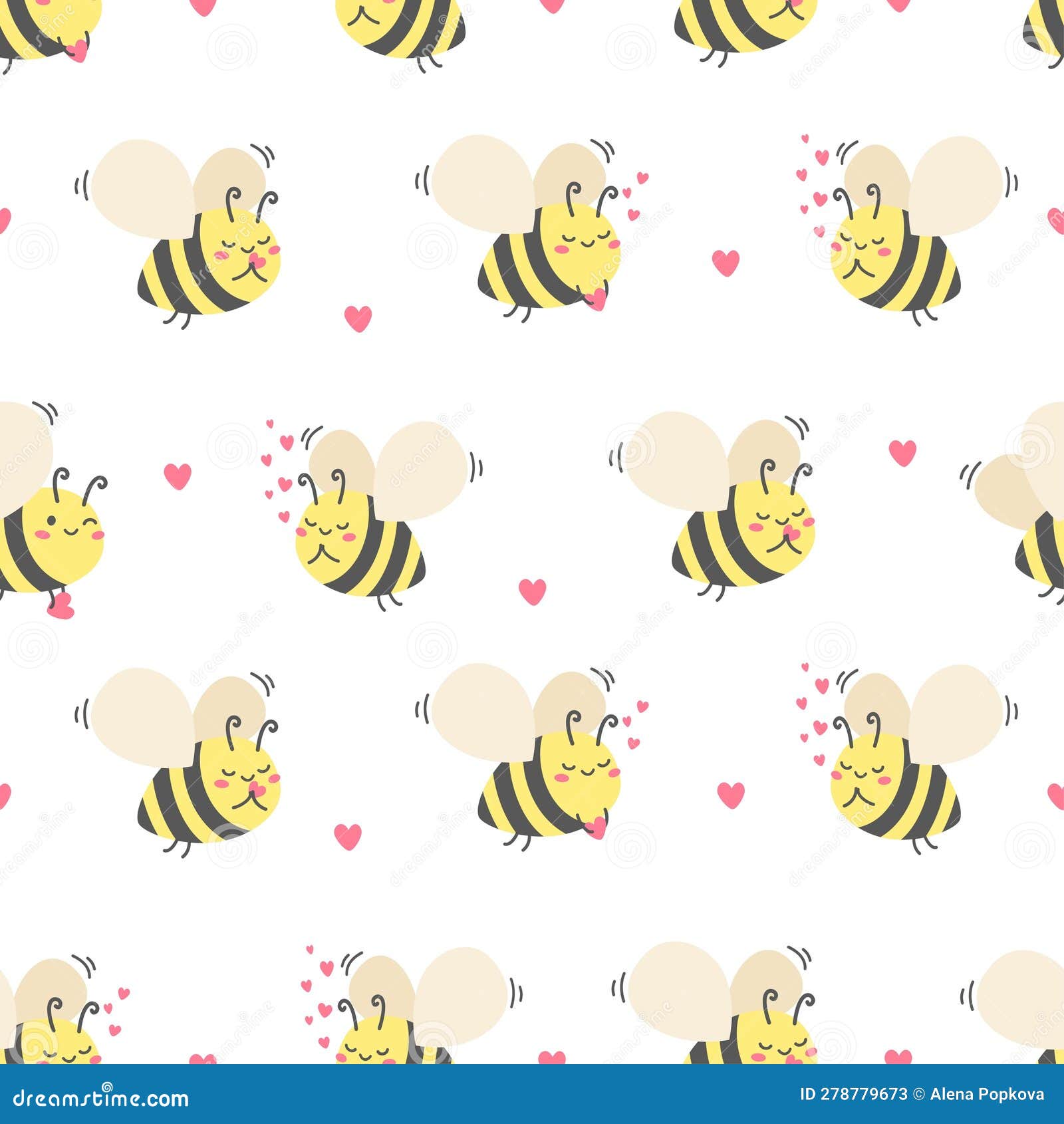 Seamless Vector Pattern. Cute Bees in Love Stock Vector - Illustration ...