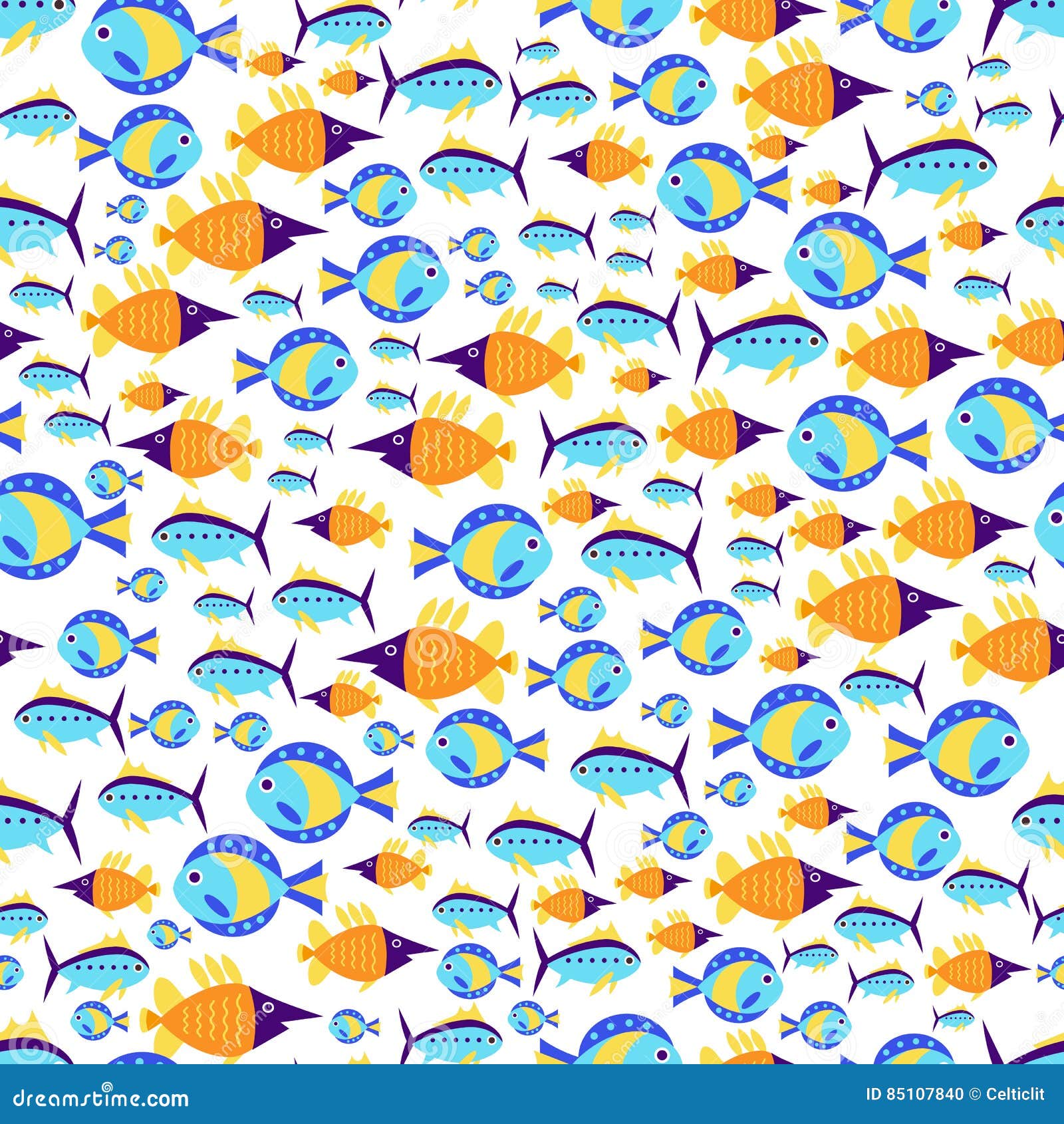 Seamless Vector Pattern with Cute Cartoon Fish Stock Vector ...