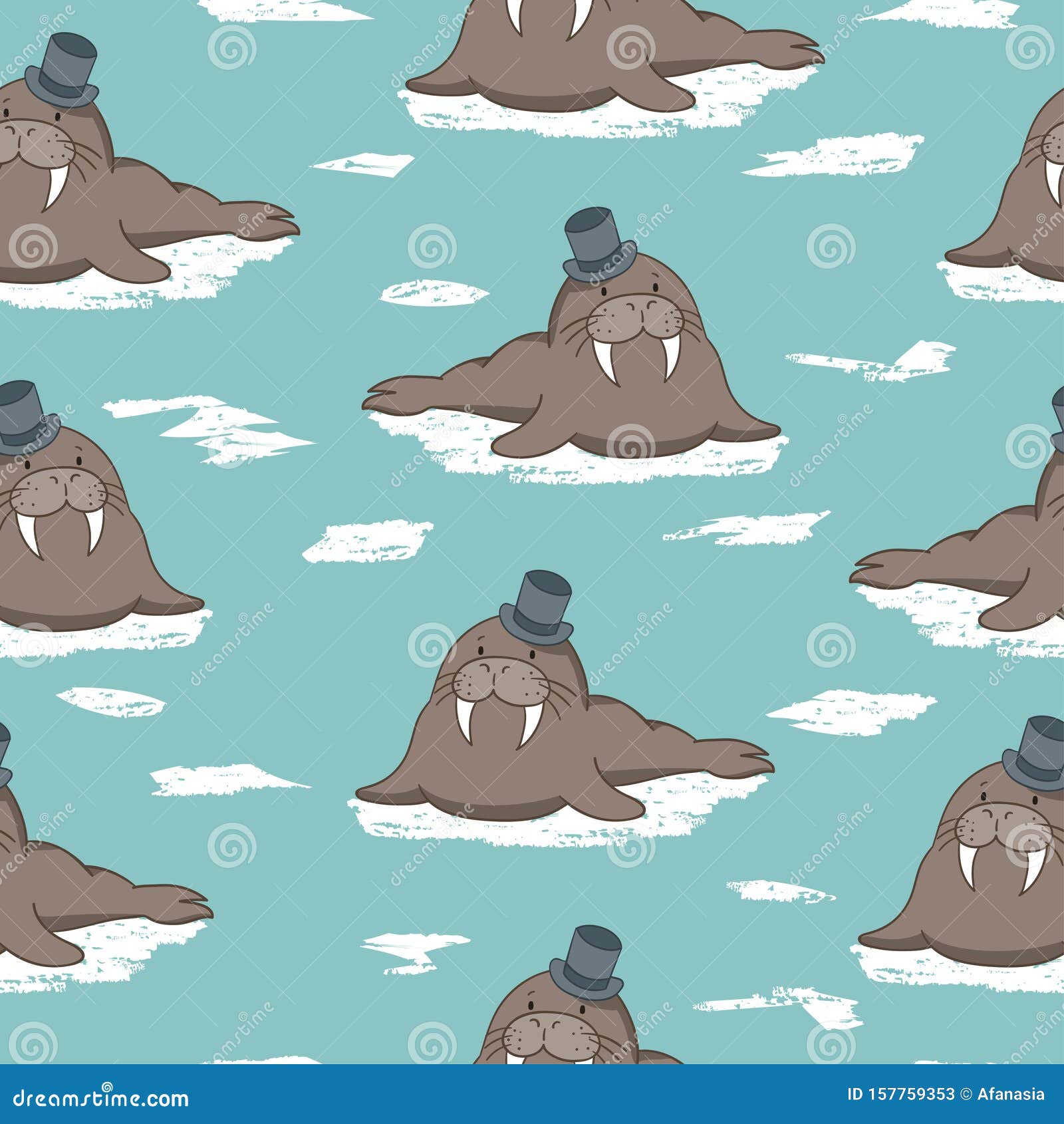 Seamless Vector Pattern with Cute Cartoon Walrus for Kids Stock Vector ...