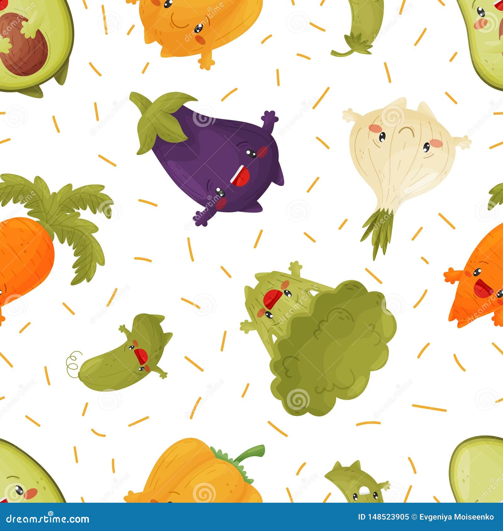 Seamless Vector Pattern of Cute Colored Vegetables Stock Illustration ...