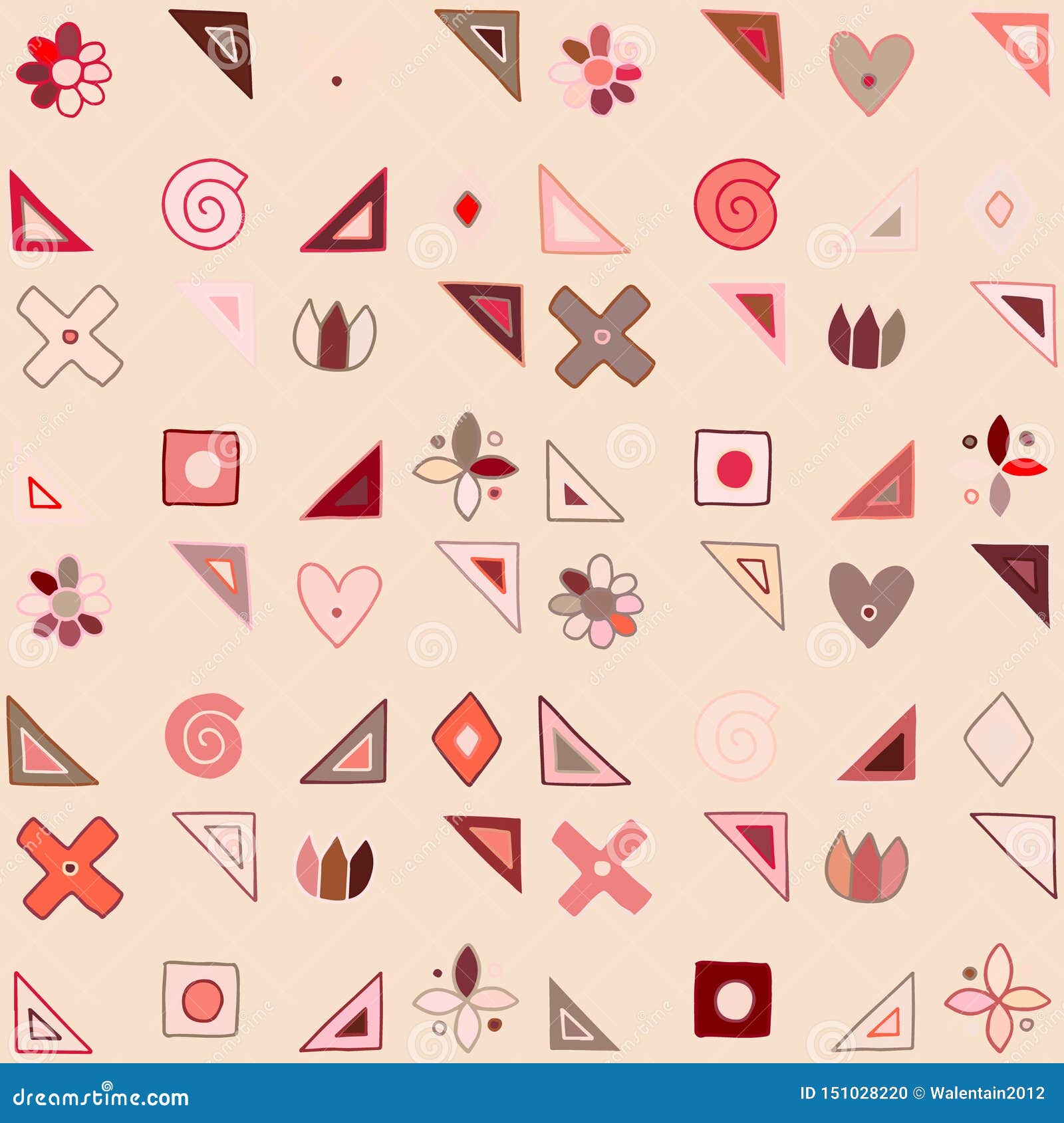 Seamless Vector Pattern, Cute Decorative Geometrical Hand Drawn with ...