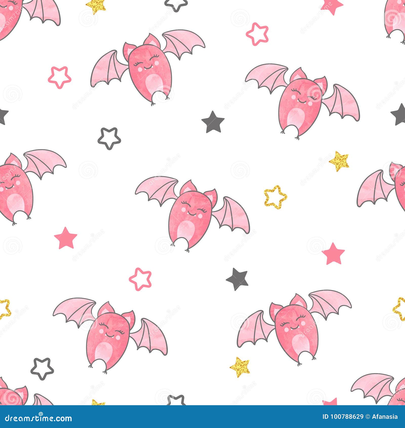 Seamless Vector Pattern with Cute Flying Bats. Stock Vector ...