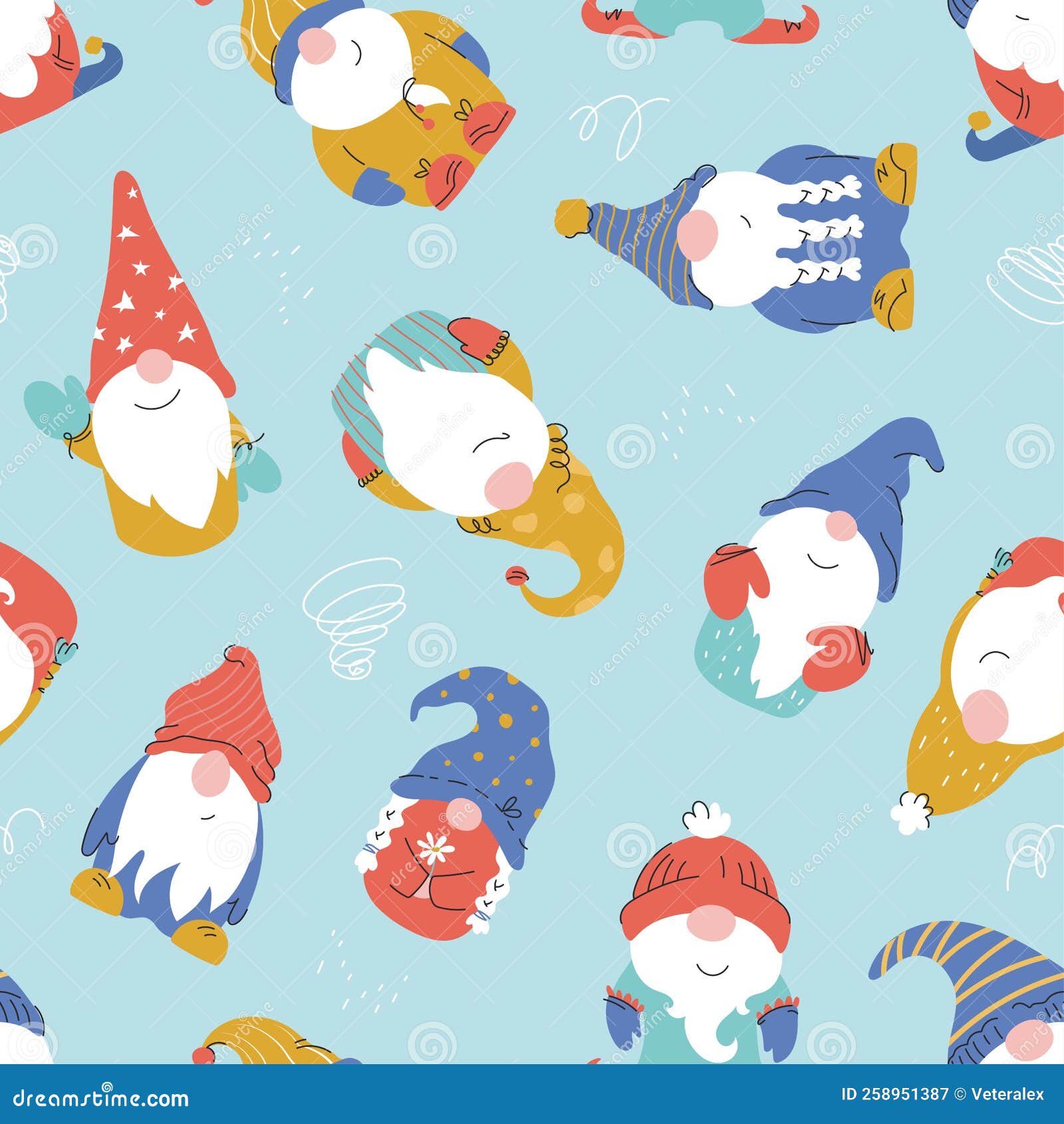 Seamless Vector Pattern with Cute Hand-drawn Dwarf Cartoon Characters ...