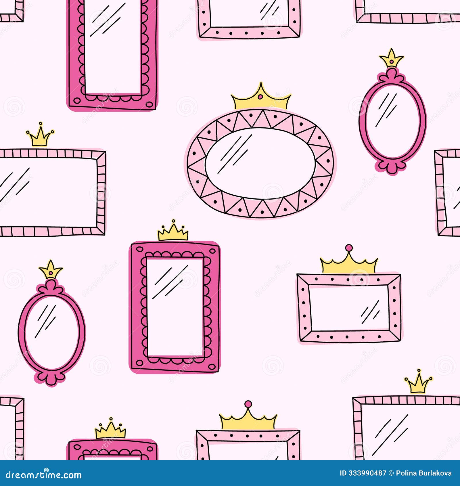 Seamless Vector Pattern, Cute Hand-drawn Mirrors of Different Shapes on ...