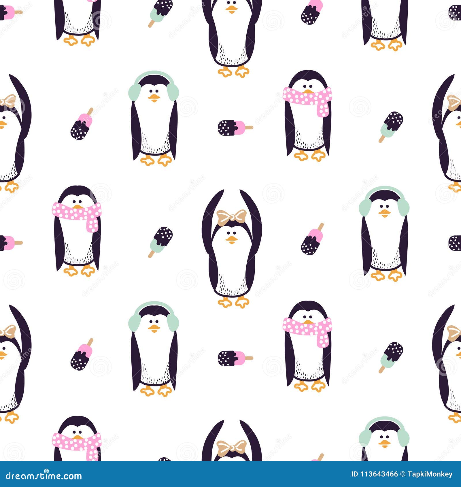 Seamless Vector Pattern with Cute Kid Penguins. Stock Vector ...