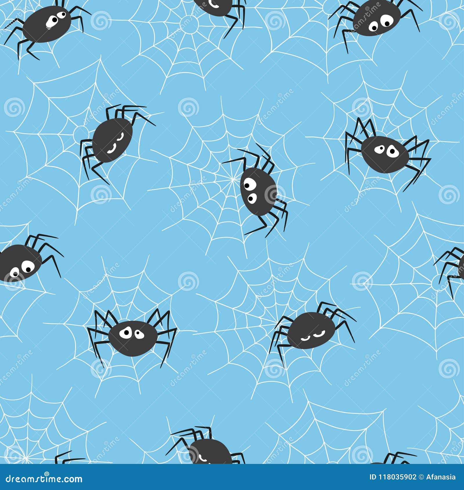 Seamless Vector Pattern with Cute Spiders and Spider Webs. Stock Vector ...