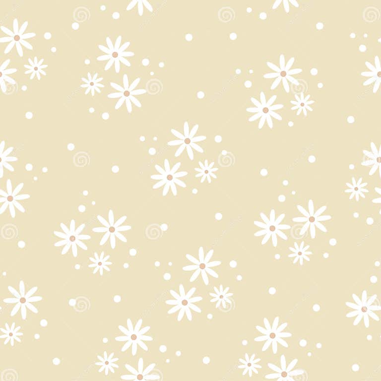 Seamless Vector Pattern. Cute White Daisies on Beige Background Stock ...