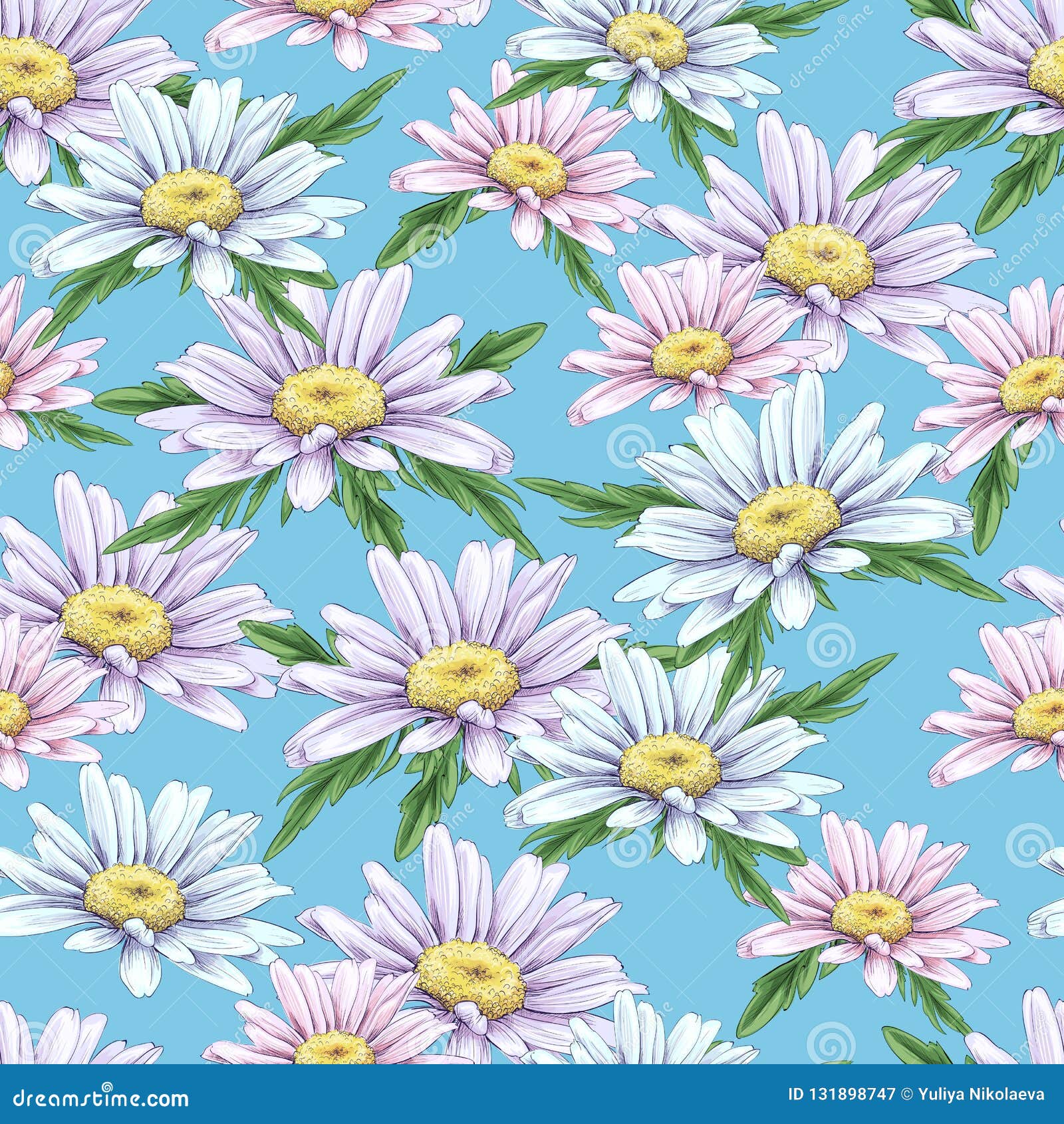 Seamless Vector Pattern with Daisies. Sketch Hand Draw Stock Vector ...