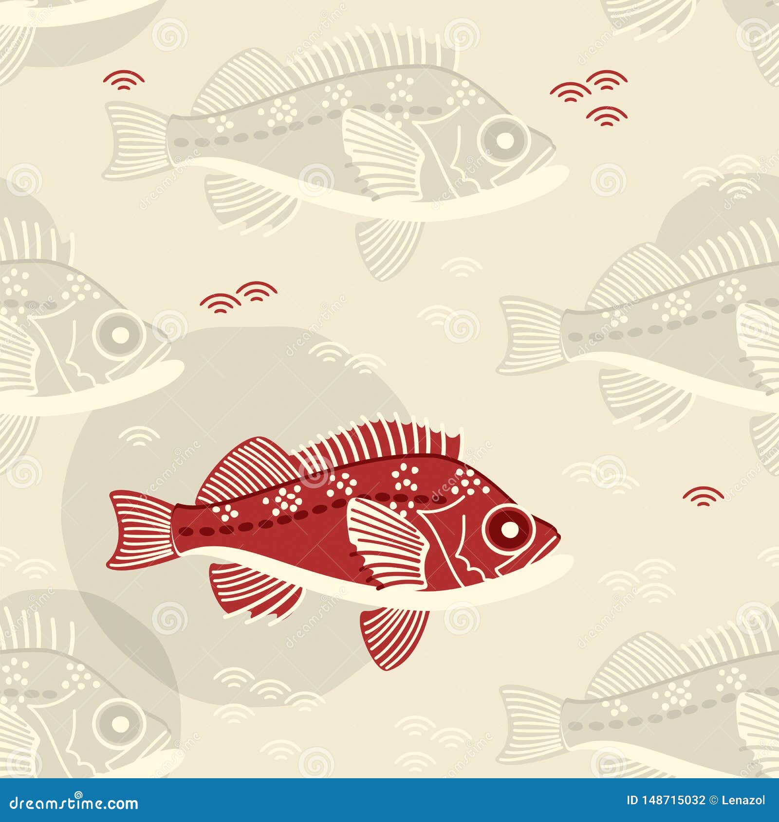 Seamless Vector Pattern Design with Hand Drawn Perch Fish. Seamless ...