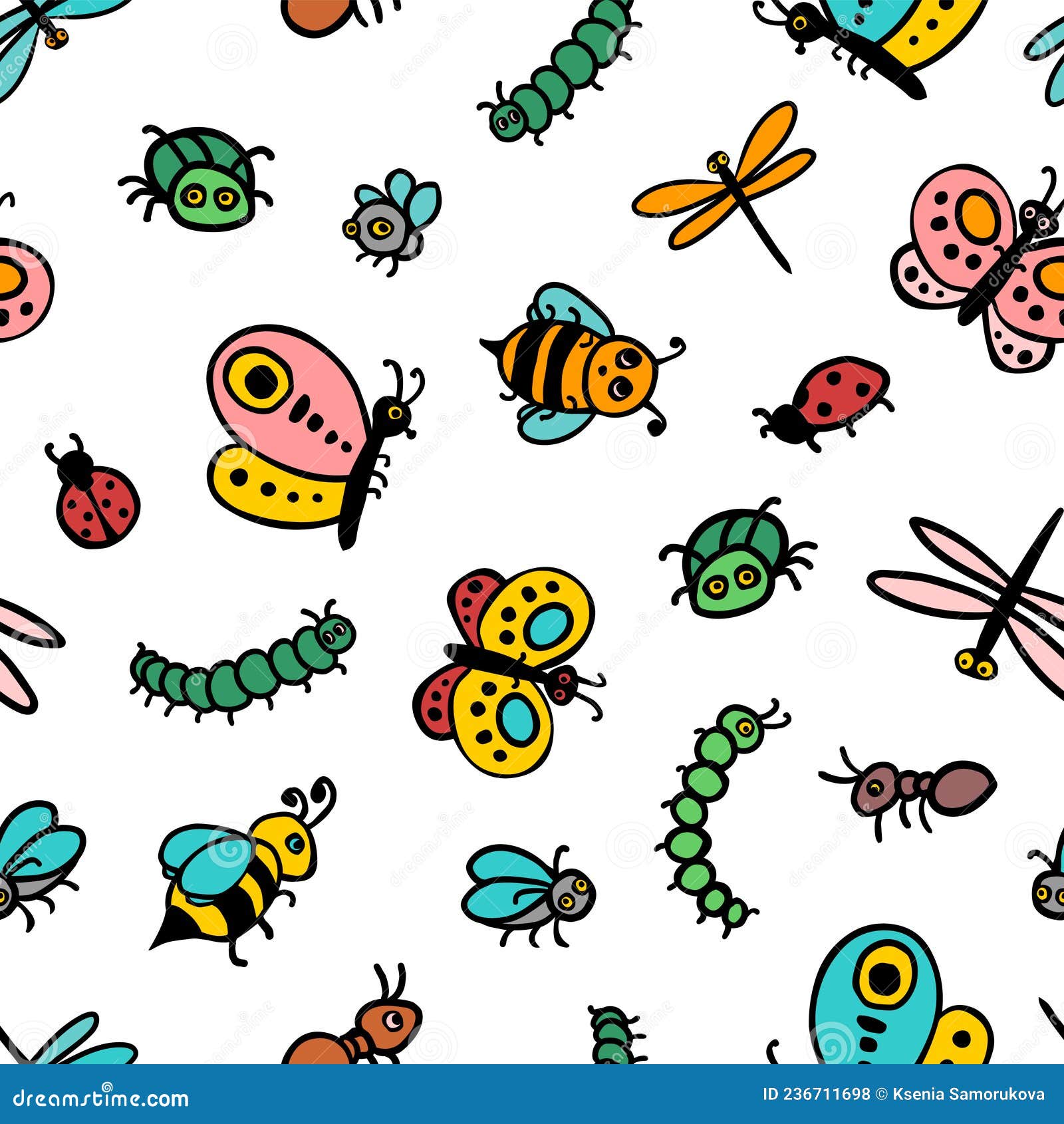 Seamless Vector Pattern of Different Insects in Simple Children Style ...
