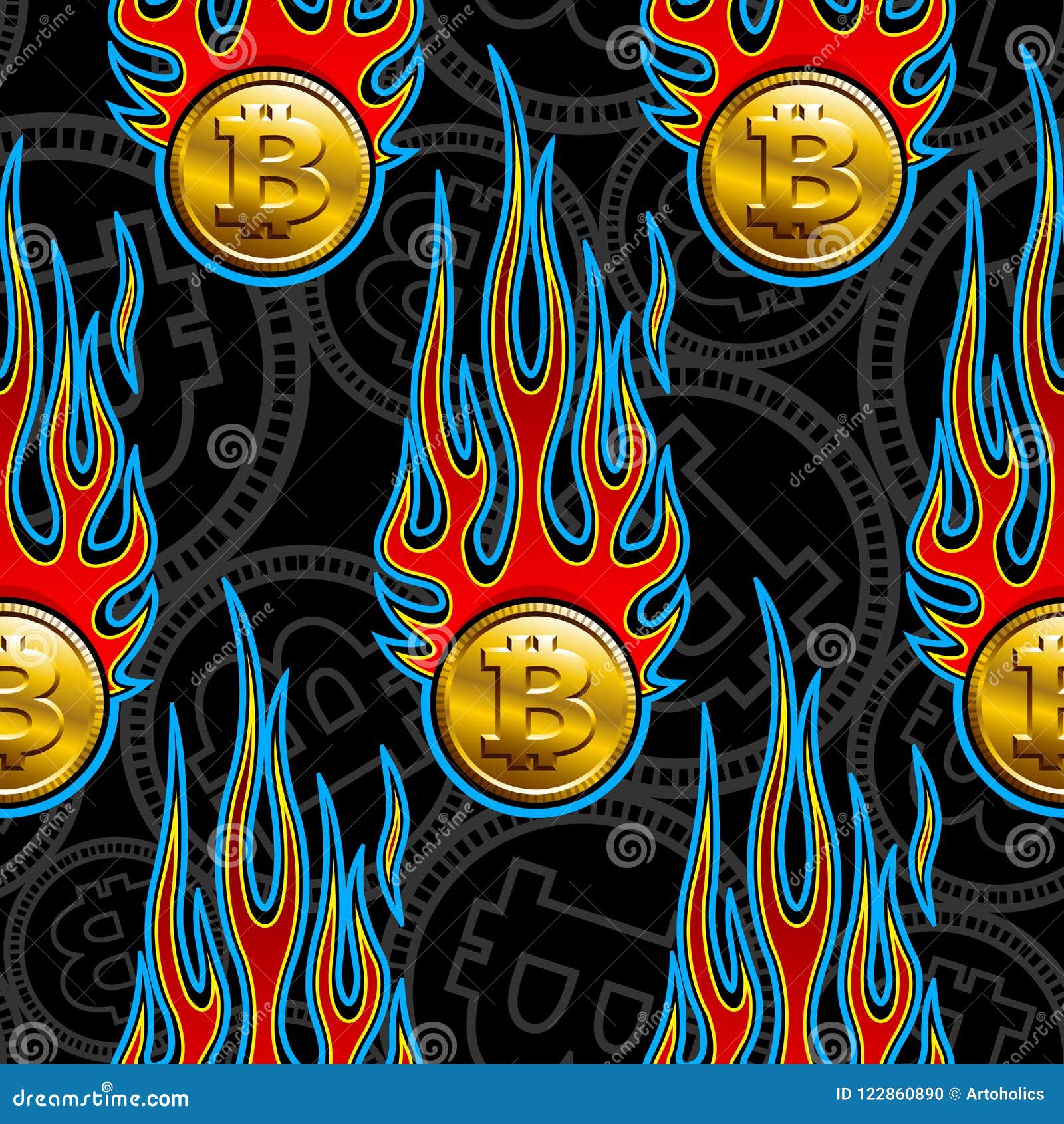 Seamless Vector Pattern of Digital Bitcoin Crypto Currency Icons and ...