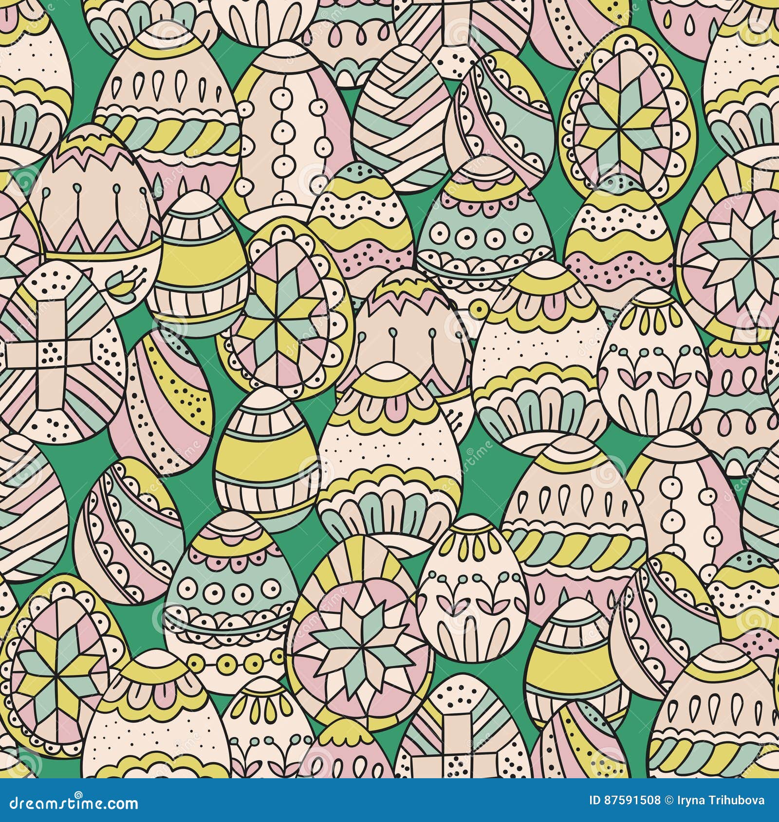 Seamless Vector Pattern with Doodle Easter Eggs. Stock Vector - Illustration of decorative, card ...