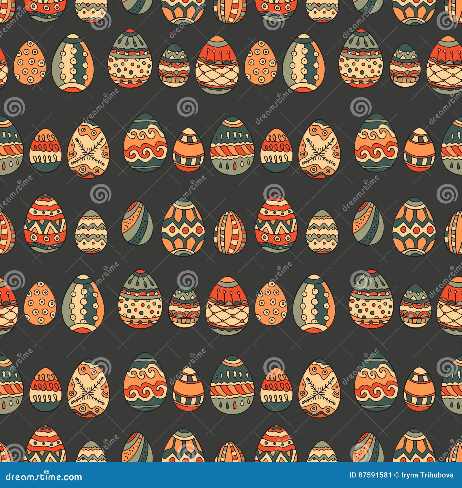Seamless Vector Pattern with Doodle Easter Eggs. Stock Vector - Illustration of draw, decorative ...