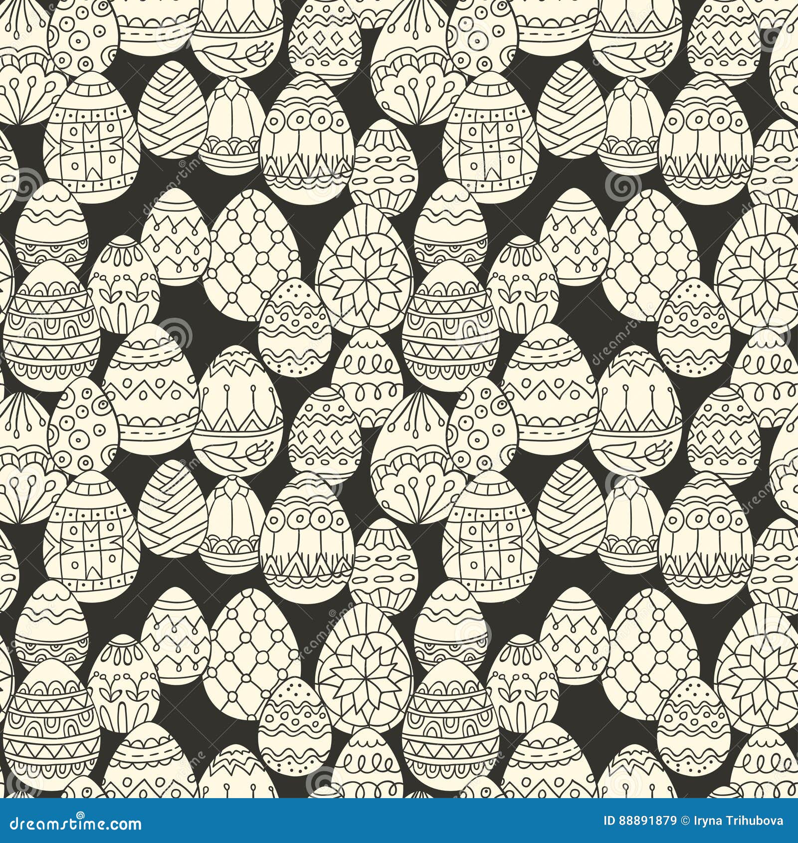 Seamless Vector Pattern with Doodle Easter Eggs. Stock Vector - Illustration of drawing, object ...