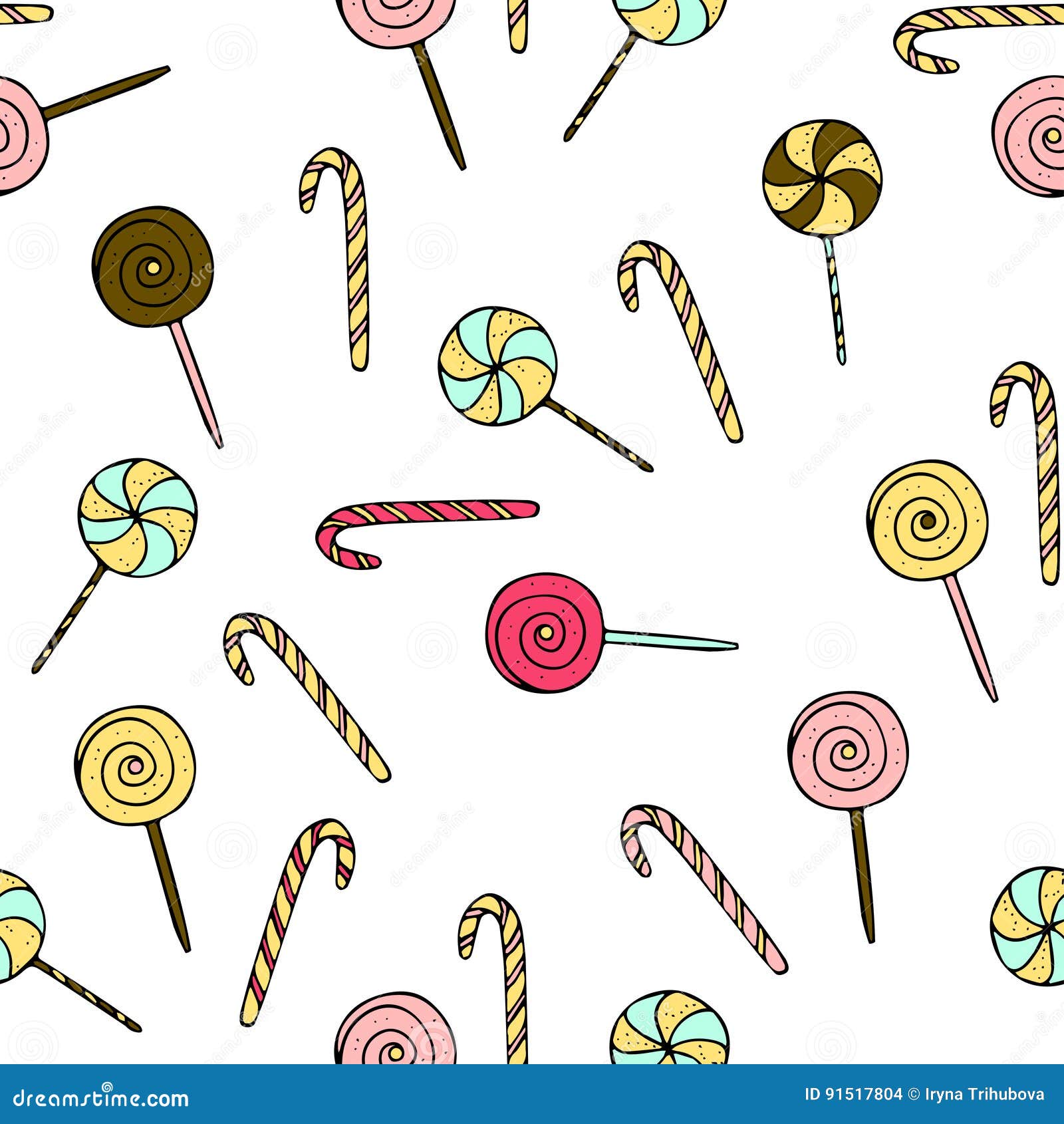 Seamless Vector Pattern with Doodle Hand Drawn Lollipops. Stock Vector ...