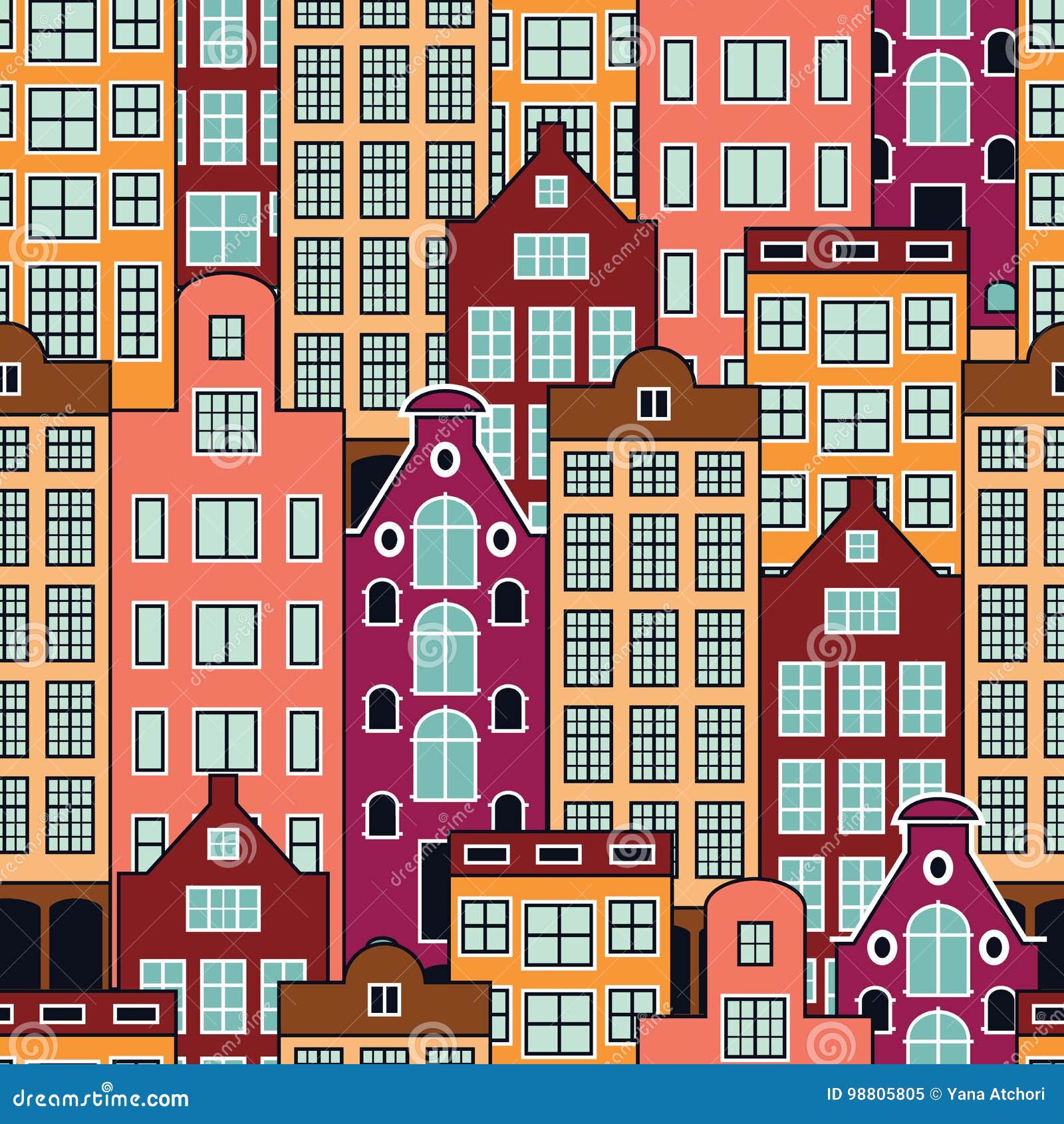 Seamless Vector Pattern of Dutch Houses. Stock Vector - Illustration of ...