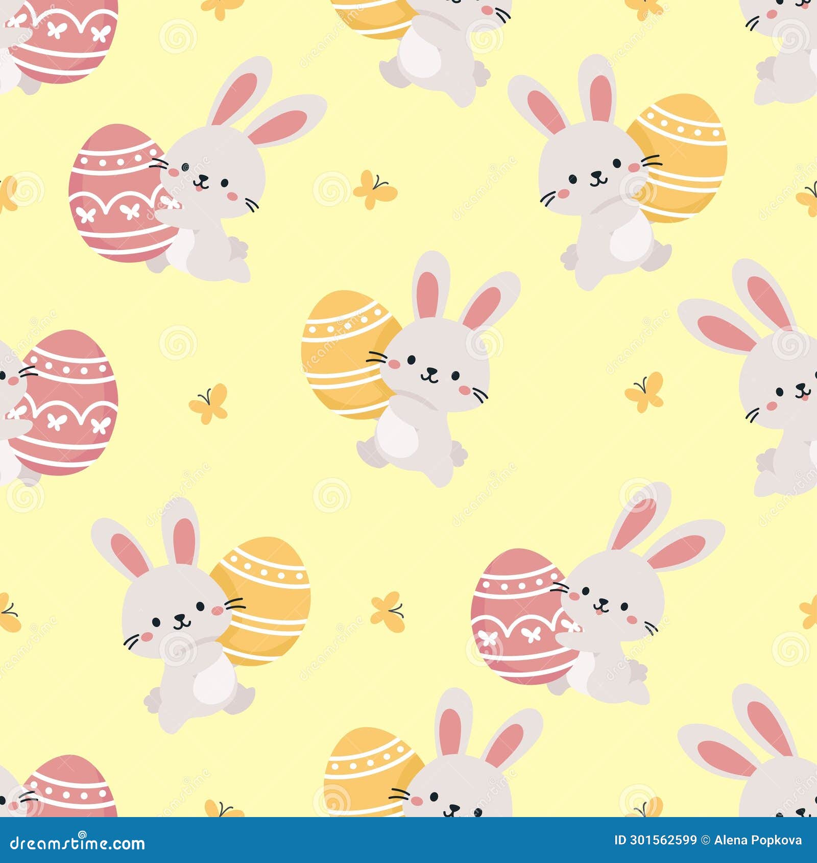 Seamless Vector Pattern for Easter Day. Cute Bunny Running with Easter Egg, Butterflies Stock ...