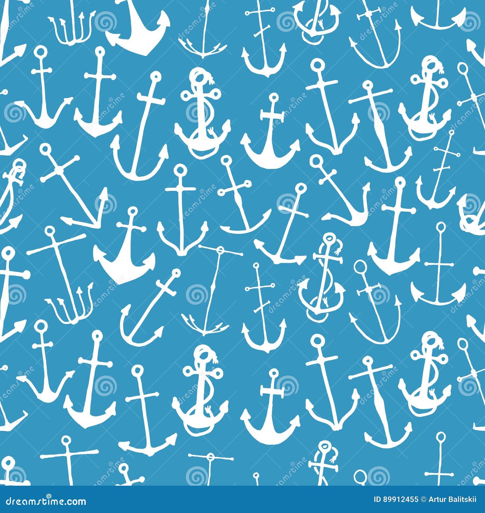 Seamless Vector Pattern with Engraved, Hand Drawn Anchors, Old Lookind ...