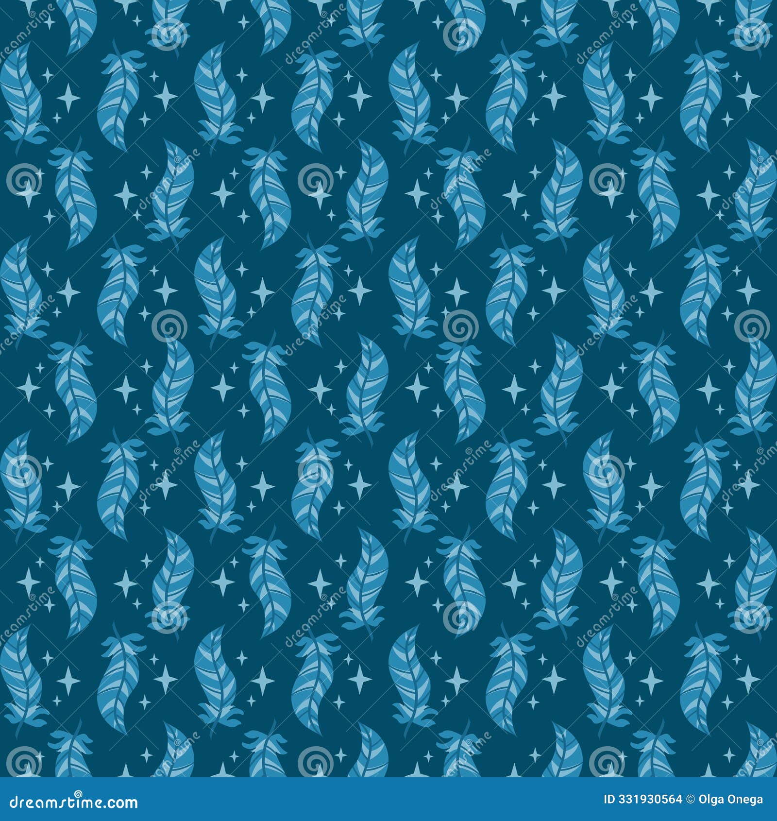 Seamless Vector Pattern with Feather and Stars in Blue. Magic Pattern ...