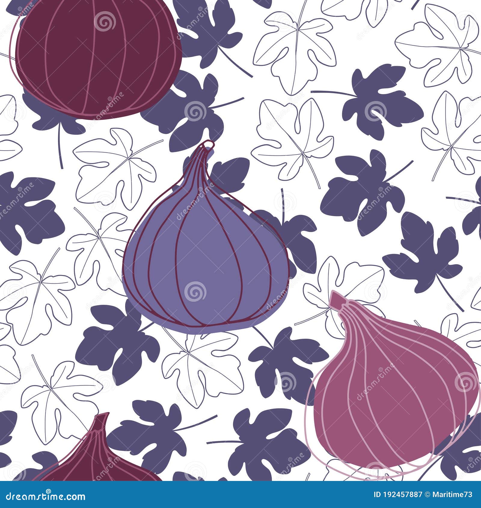 Seamless Vector Pattern with Figs and Fig Tree Leaves on a White ...