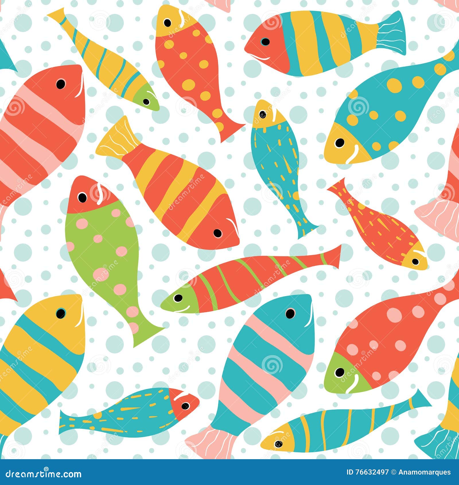 Seamless Vector Pattern of Fish Stock Vector - Illustration of bubble ...