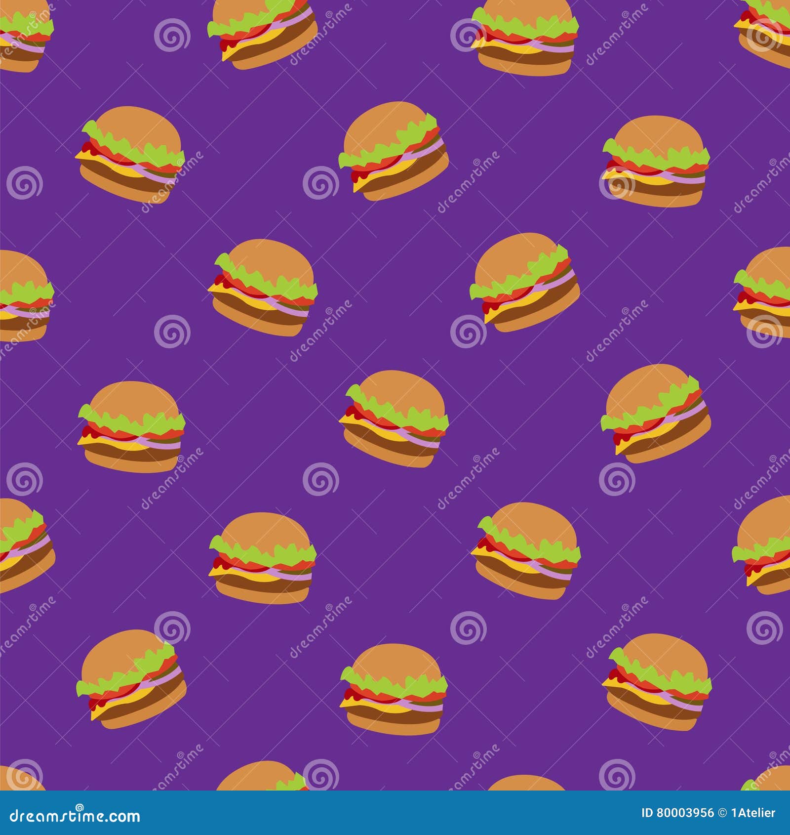 Seamless Vector Pattern with Flat Style Burger Image on Purple ...