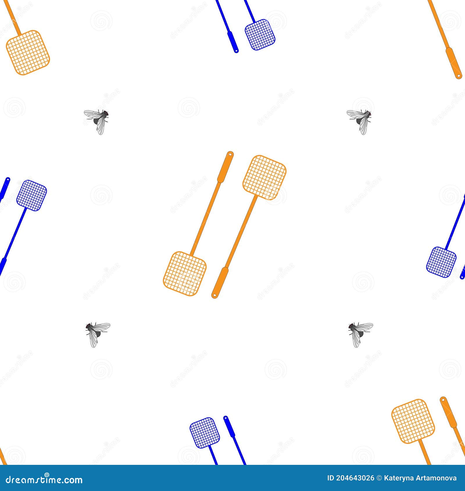 Seamless Vector Pattern. Fly and Fly Swatter. Isolated on White Stock ...