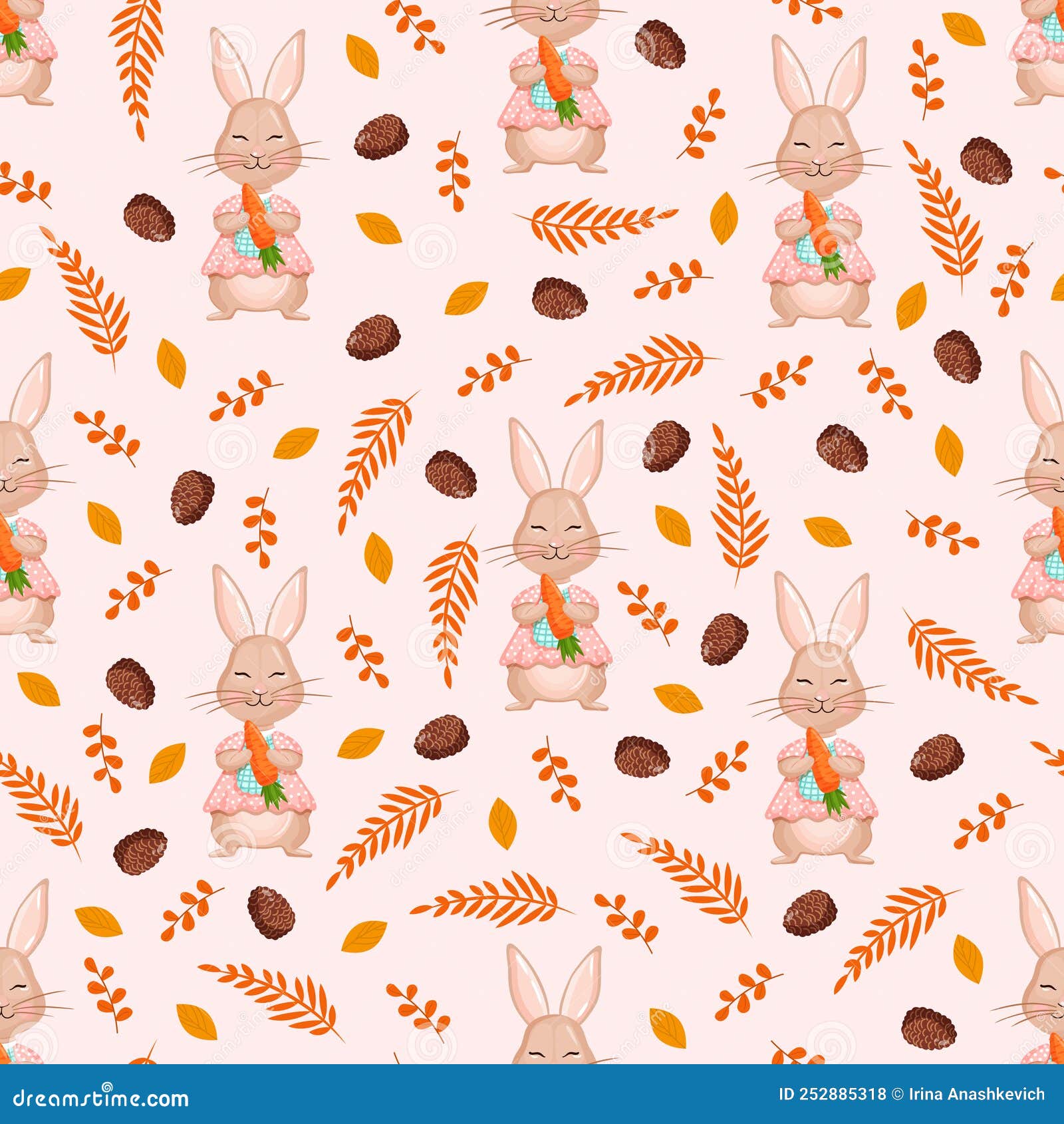Seamless Vector Pattern with Forest Rabbit, Carrot, and Nature Elements ...