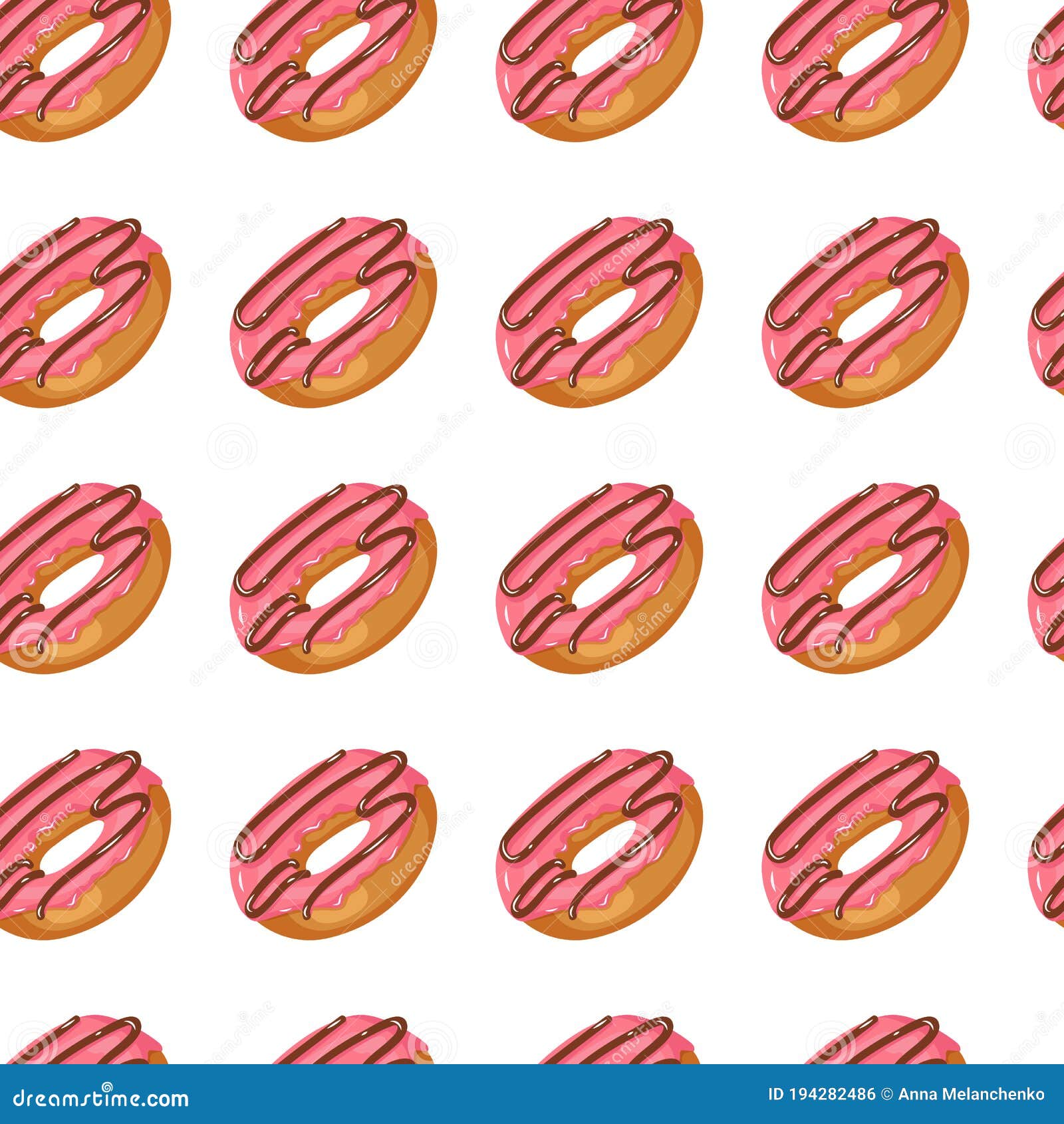 Seamless Vector Pattern with Glazed Pink Donuts Isolated on White ...