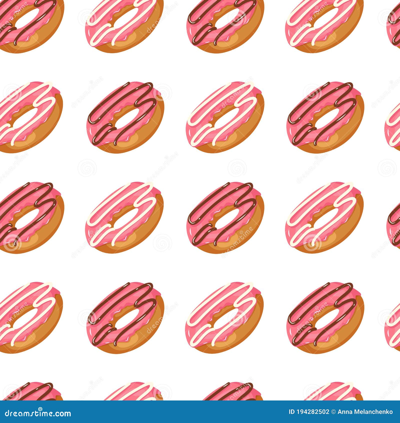 Seamless Vector Pattern with Glazed Pink Donuts Isolated on White ...