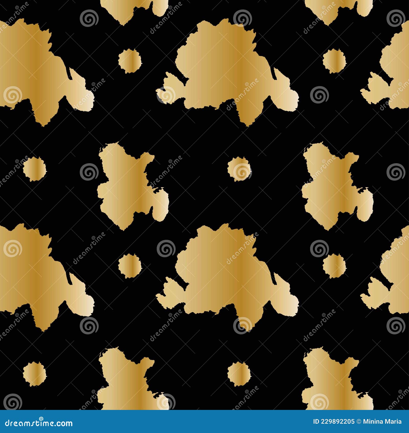 Seamless Vector Pattern with Gold Blotches on Black Isolated Hand Drawn ...