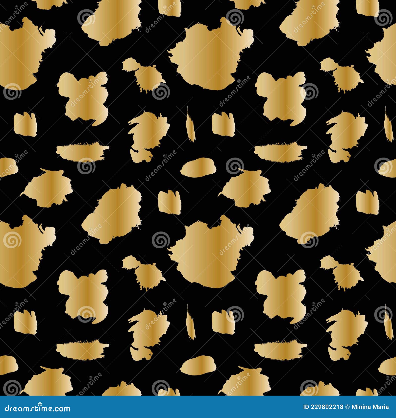 Seamless Vector Pattern with Gold Blotches on Black Isolated Hand Drawn ...