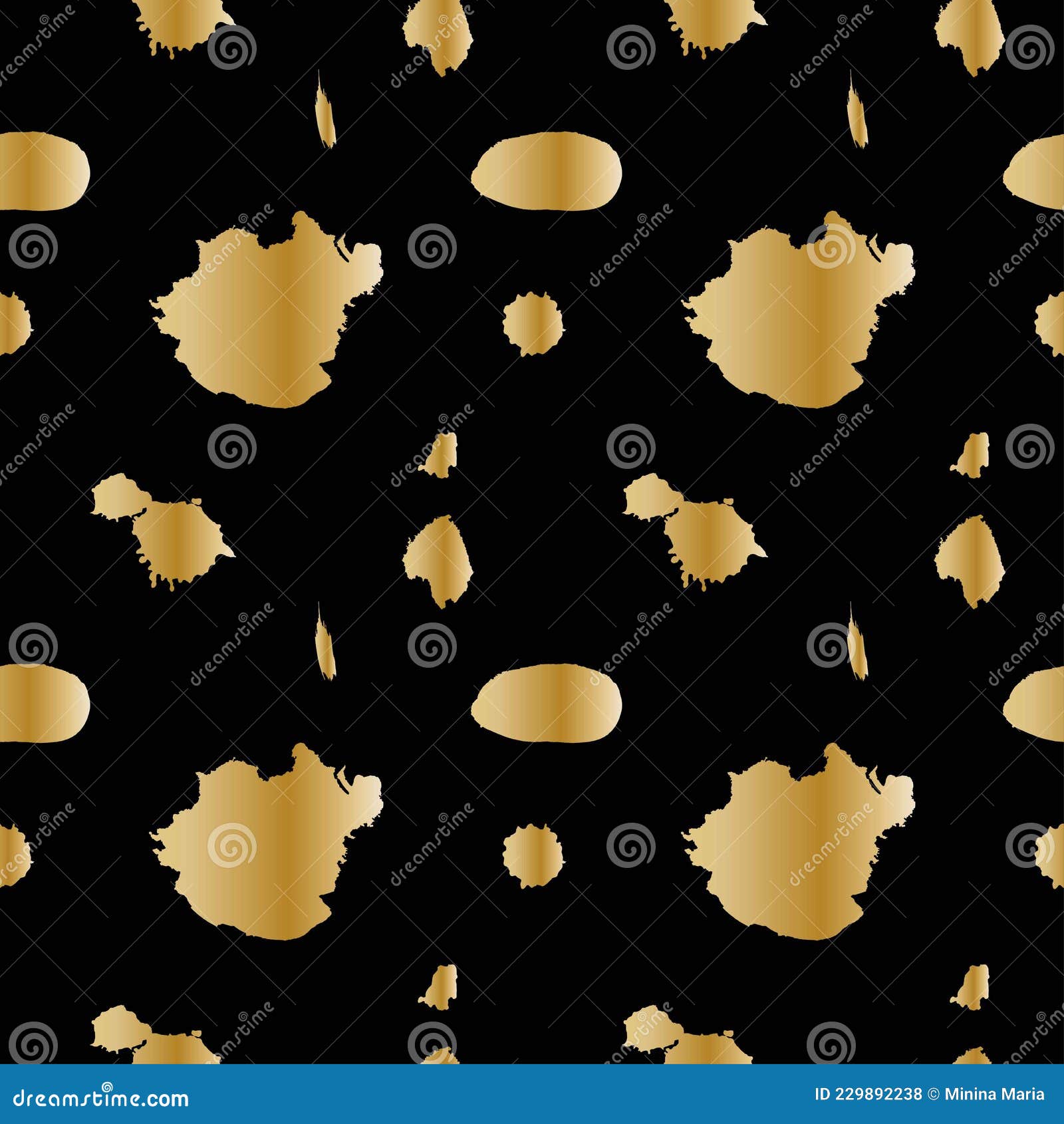 Seamless Vector Pattern with Gold Blotches on Black Isolated Hand Drawn ...