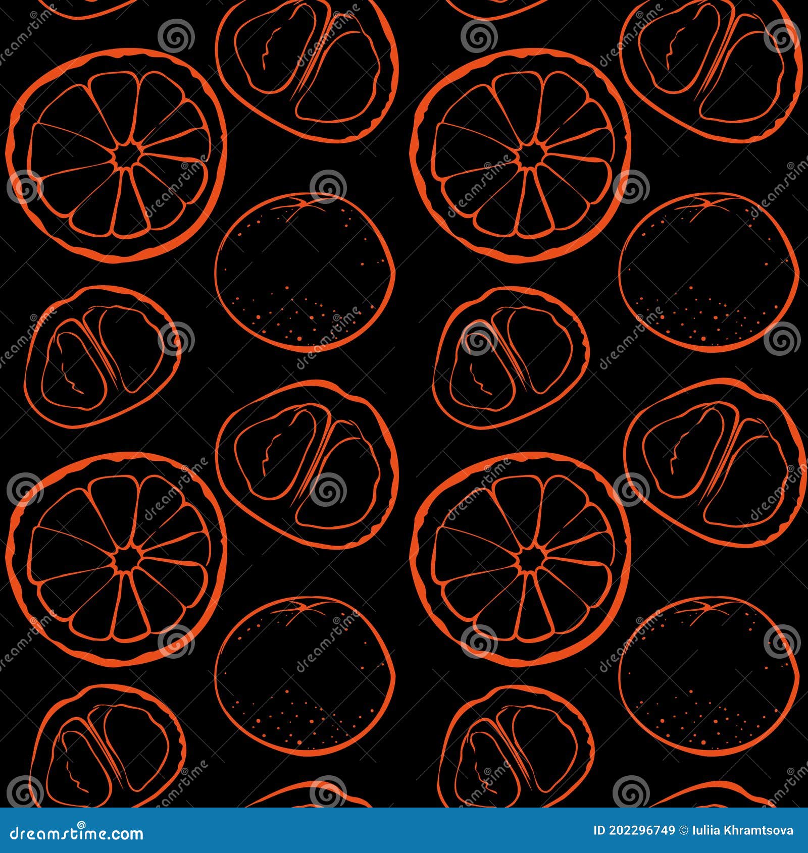 Seamless Vector Pattern of Grapefruit Outline on a Black Isolated ...