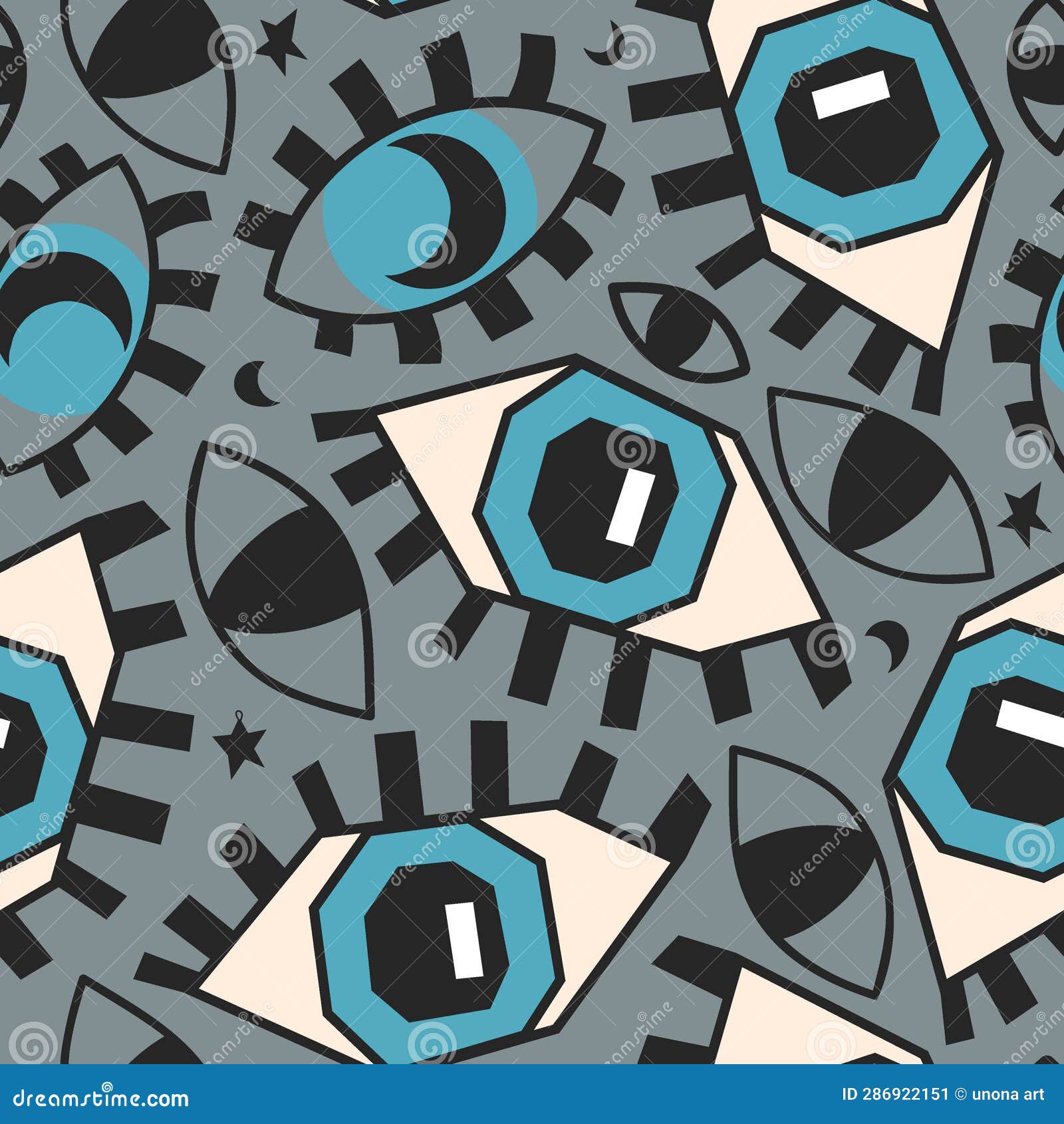 Seamless Vector Pattern with Graphic Magic Blue Eyes. Stock Vector ...