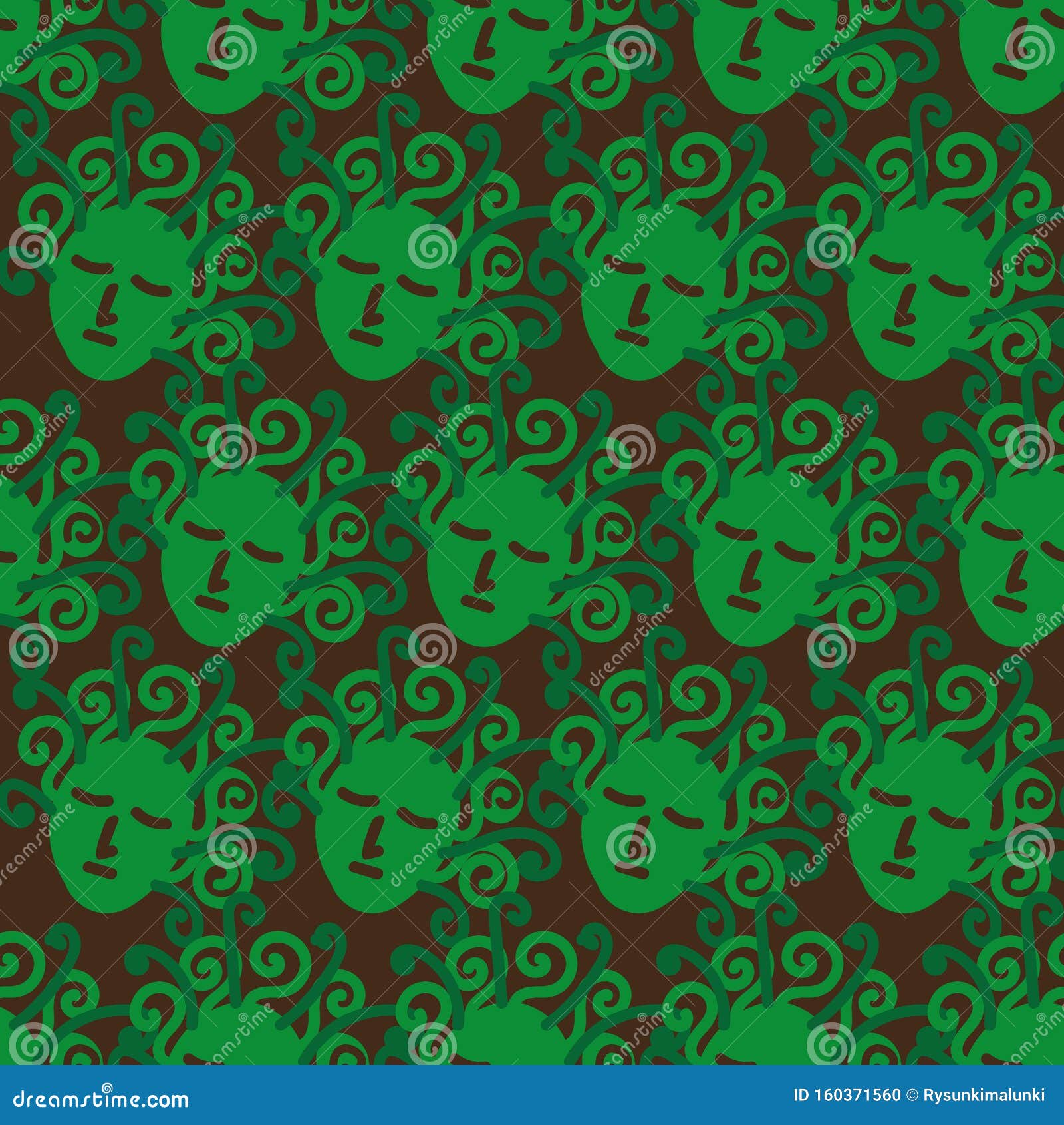 Seamless Vector Pattern with Green Sleeping Medusa Headson a Dark ...
