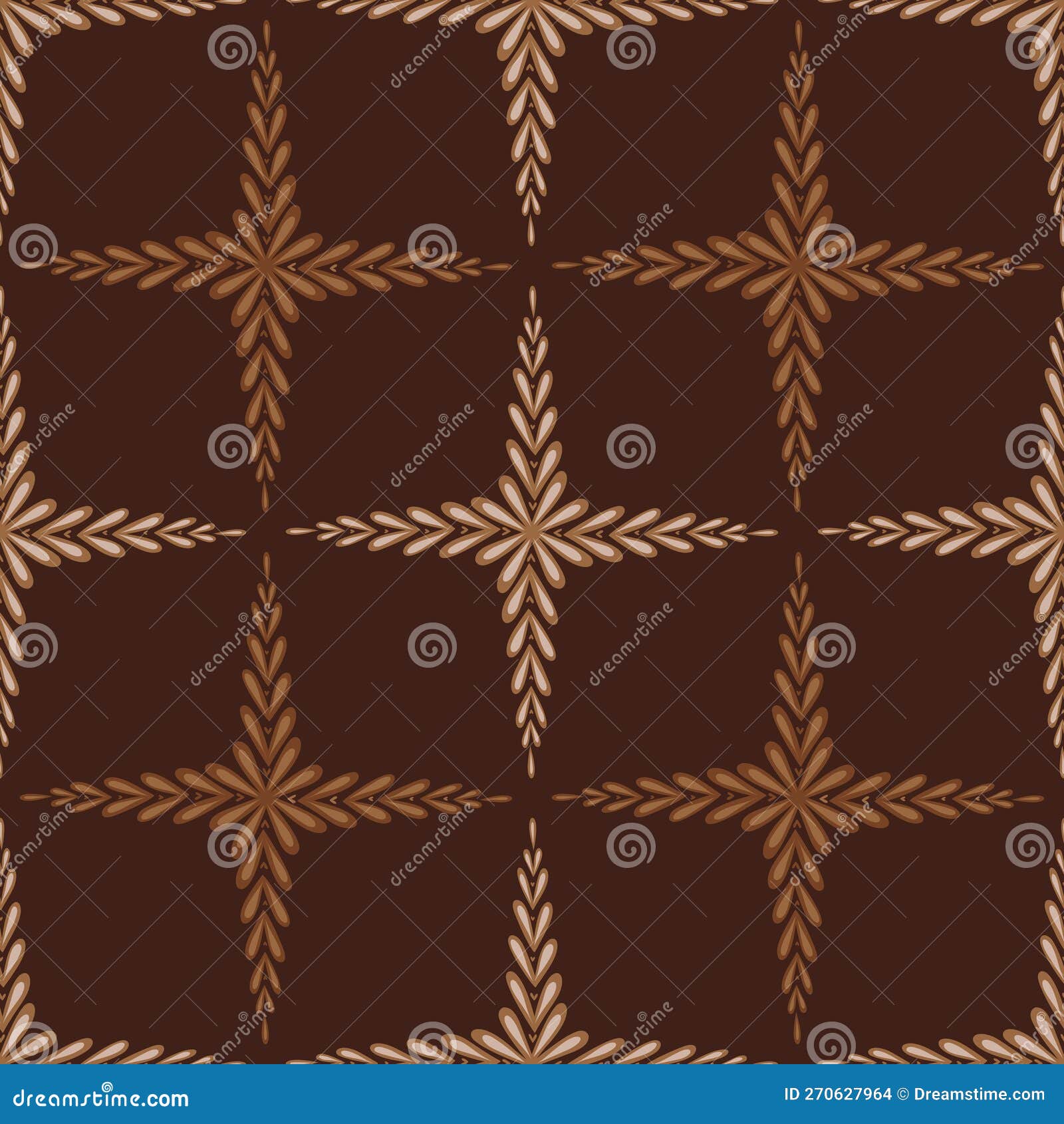 Seamless Vector Pattern with a Grid of Stems and Foliage in Earthy ...