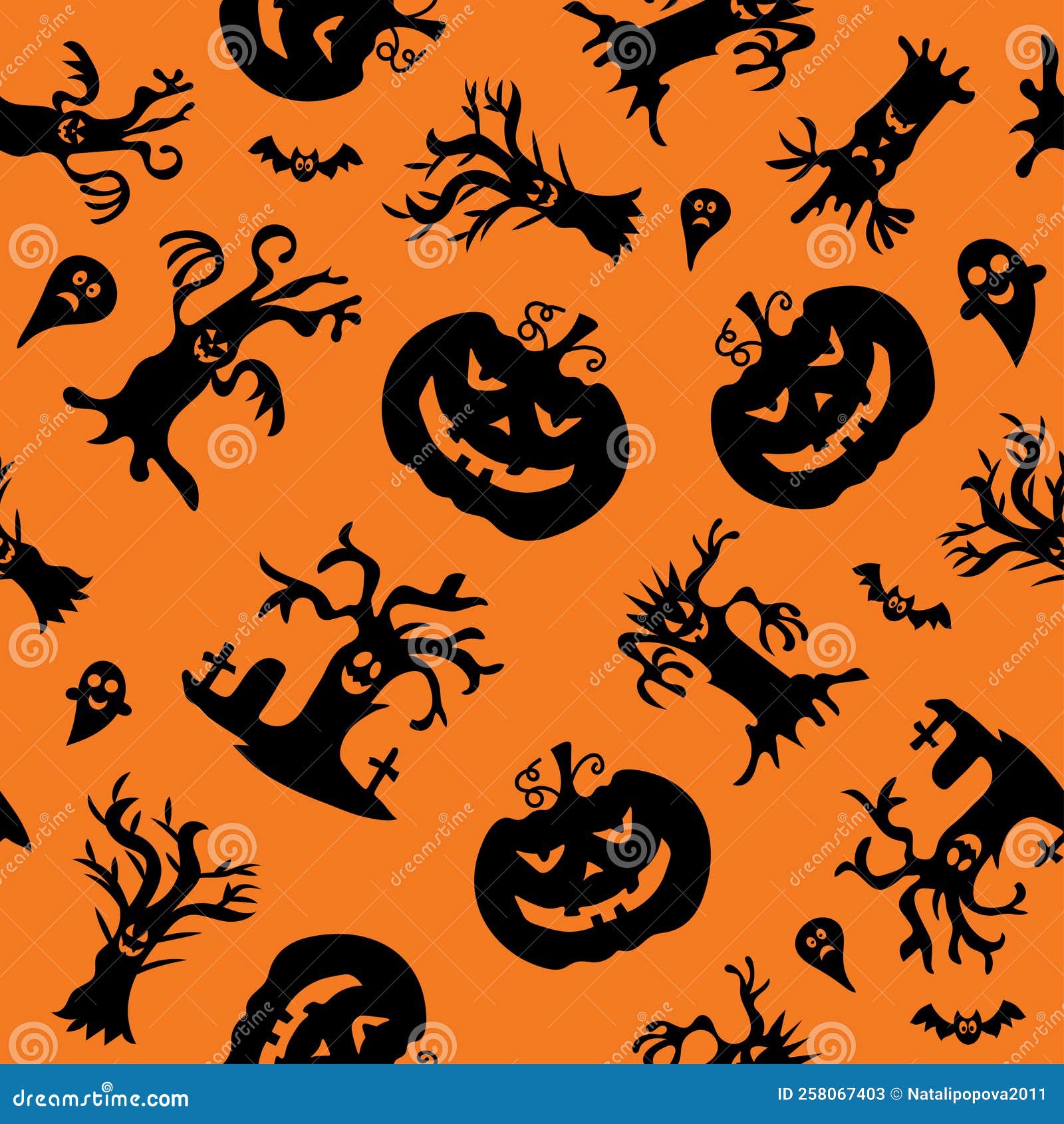 Seamless Vector Pattern for Halloween Design. Halloween Symbols Pumpkin ...