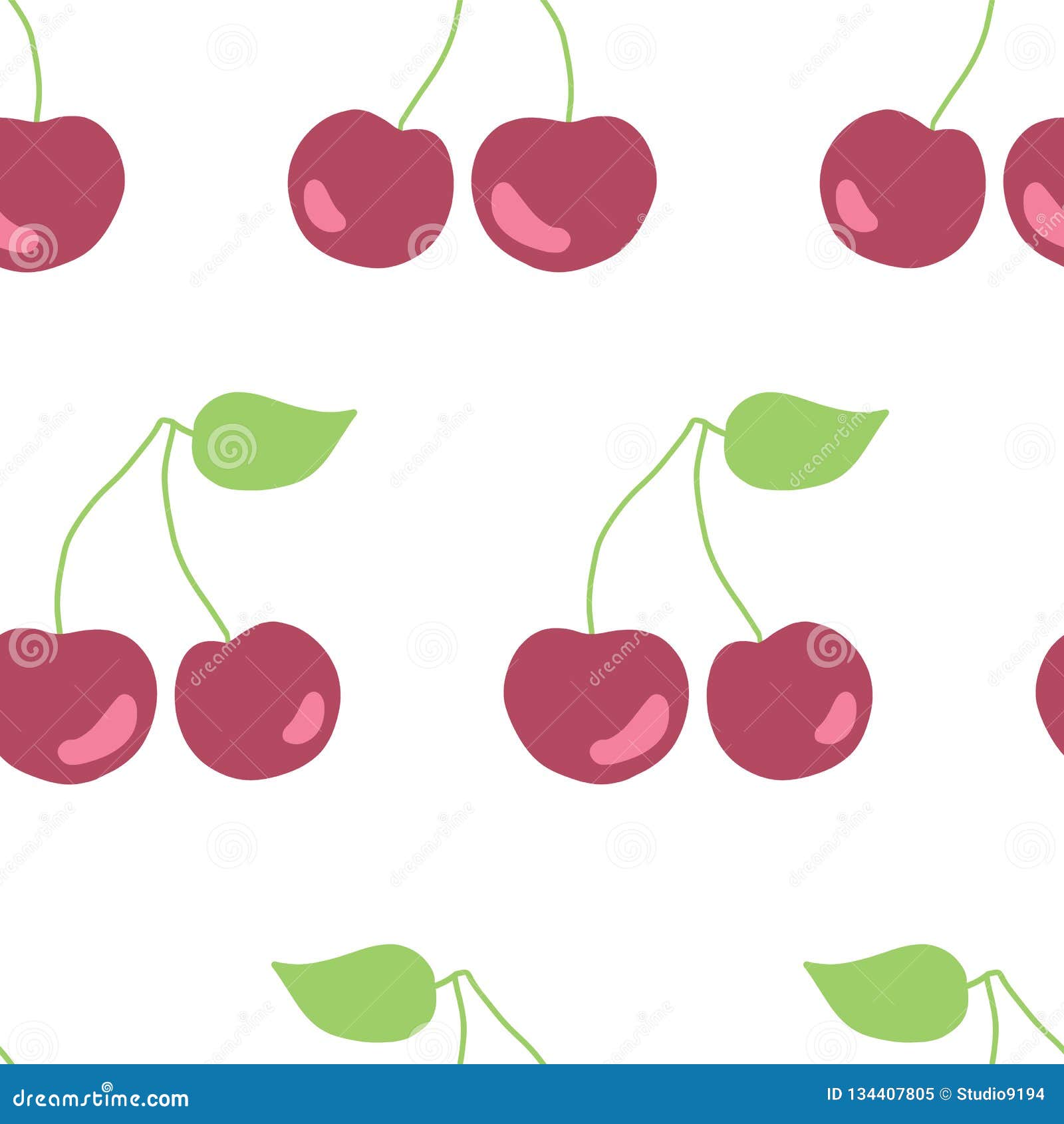 Seamless Vector Pattern Hand Drawn Cherries Stock Vector - Illustration ...