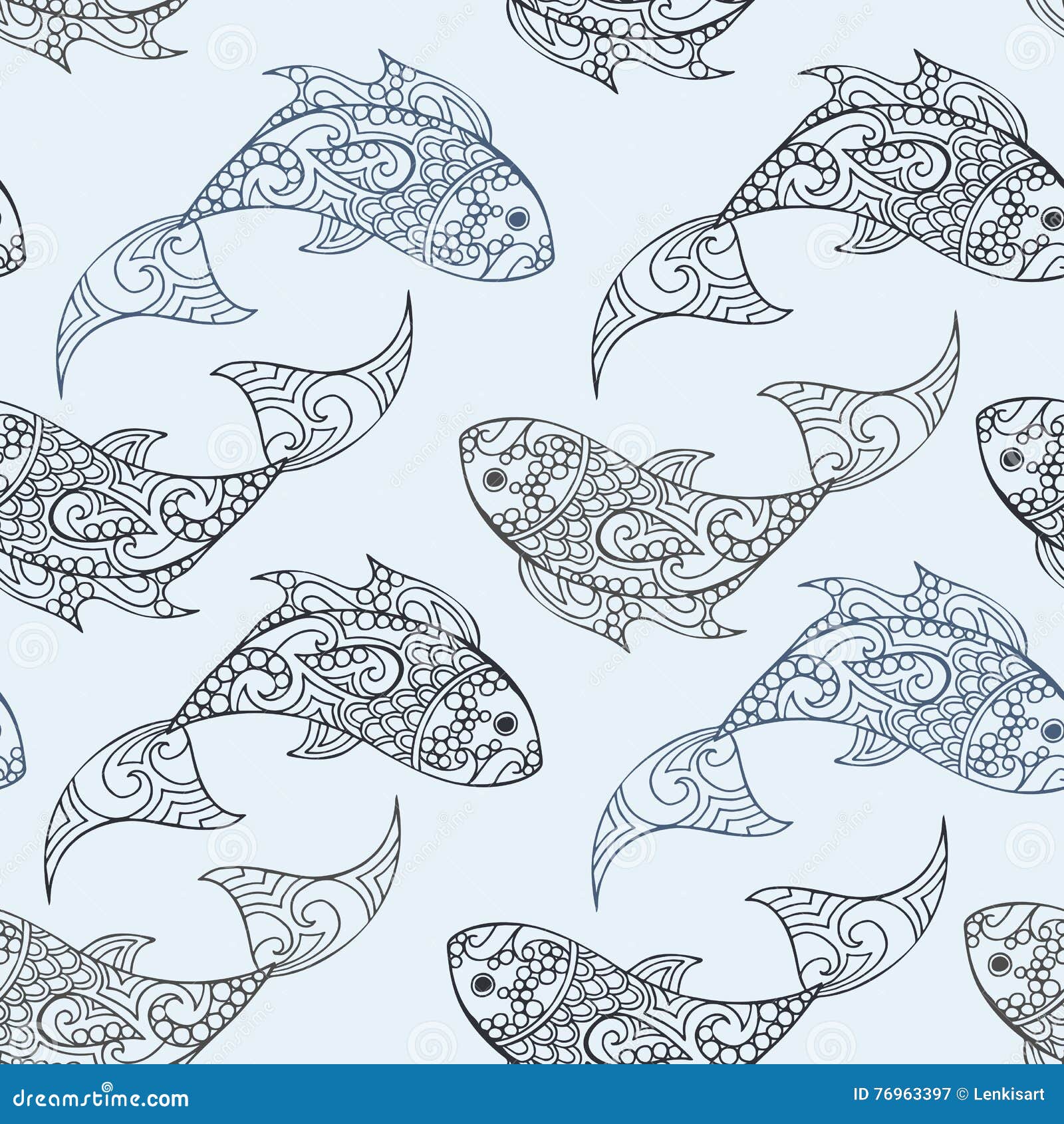 Seamless Vector Pattern with Hand Drawn Fish Illustrations Stock Vector ...
